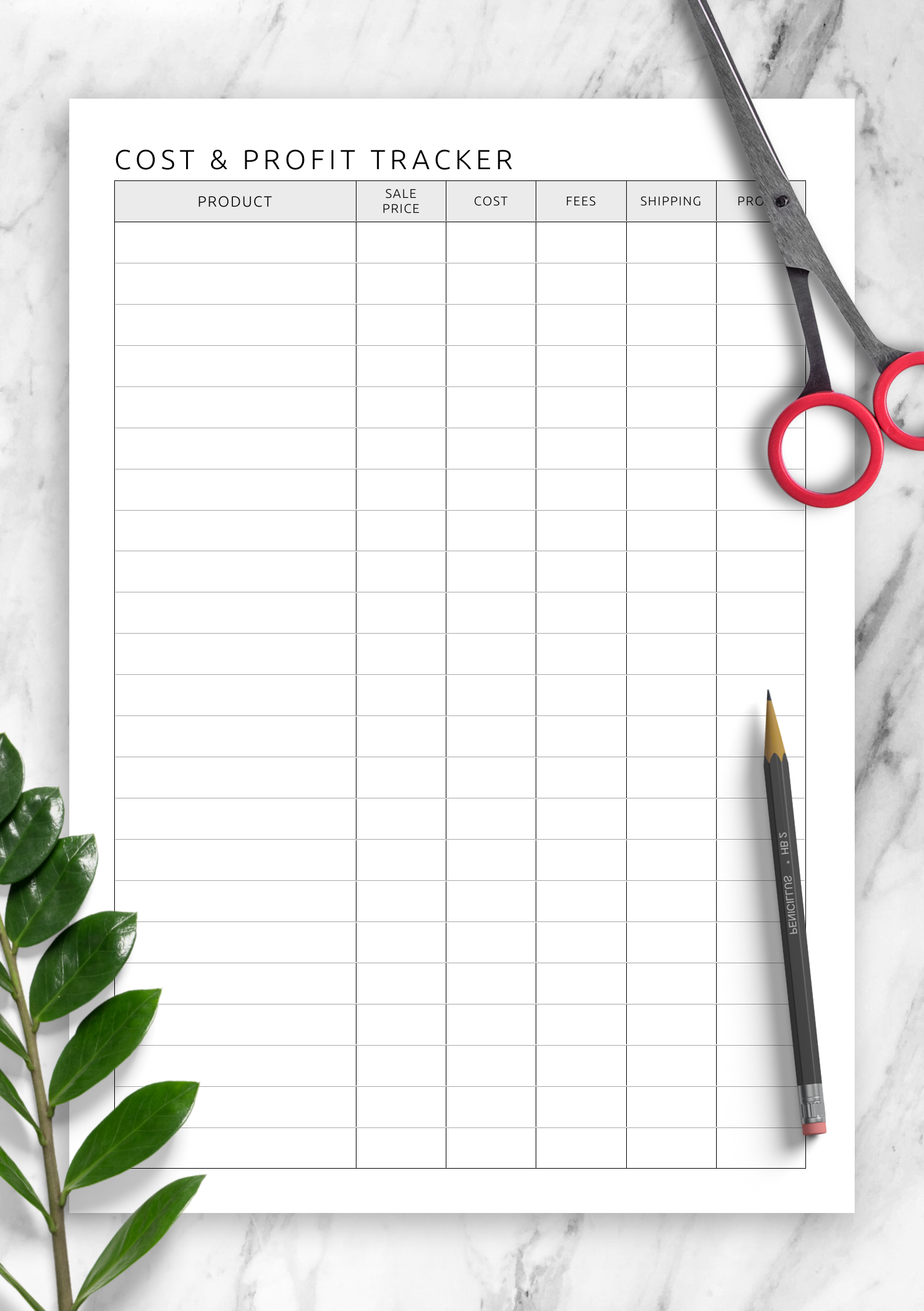 Download Printable Cost & Profit Tracker Template PDF