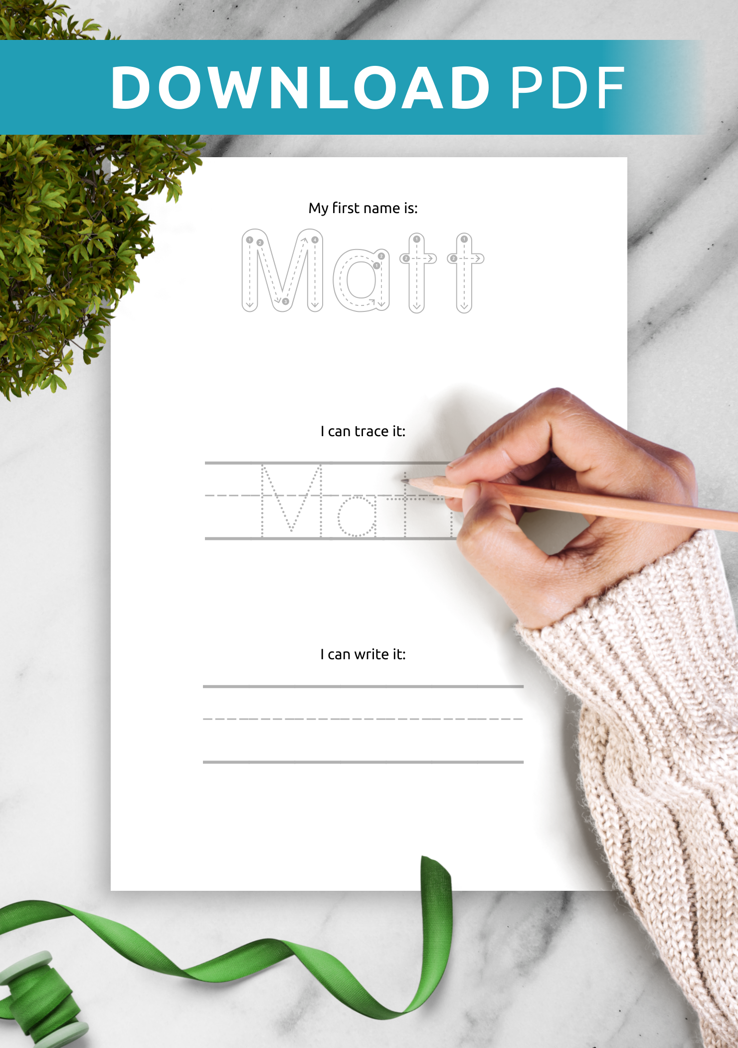 Download Custom Name Tracing Templates for Kids Printable PDF