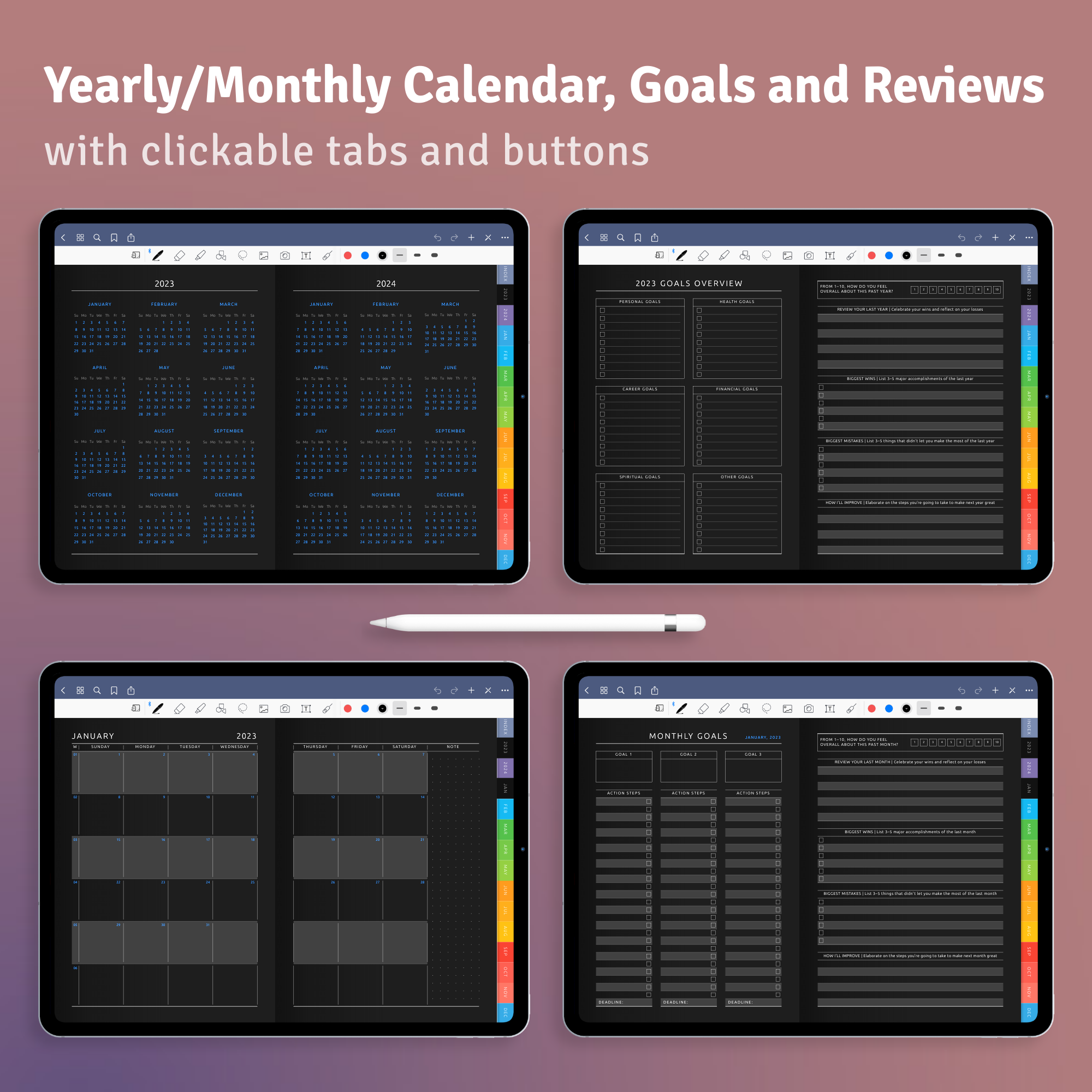 Download Daily Digital Planner PDF for GoodNotes, iPad (Dark)