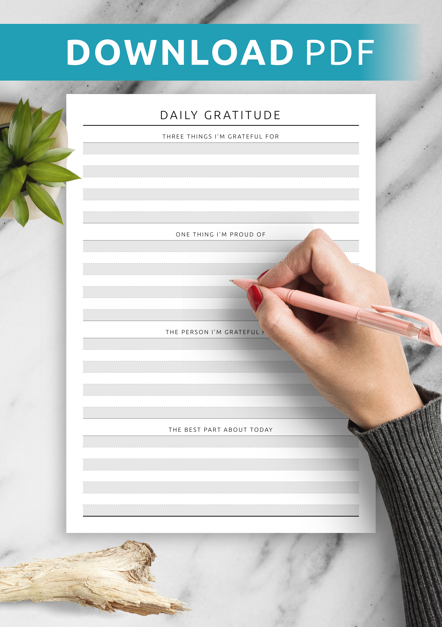 Download Printable Daily Gratitude Template PDF