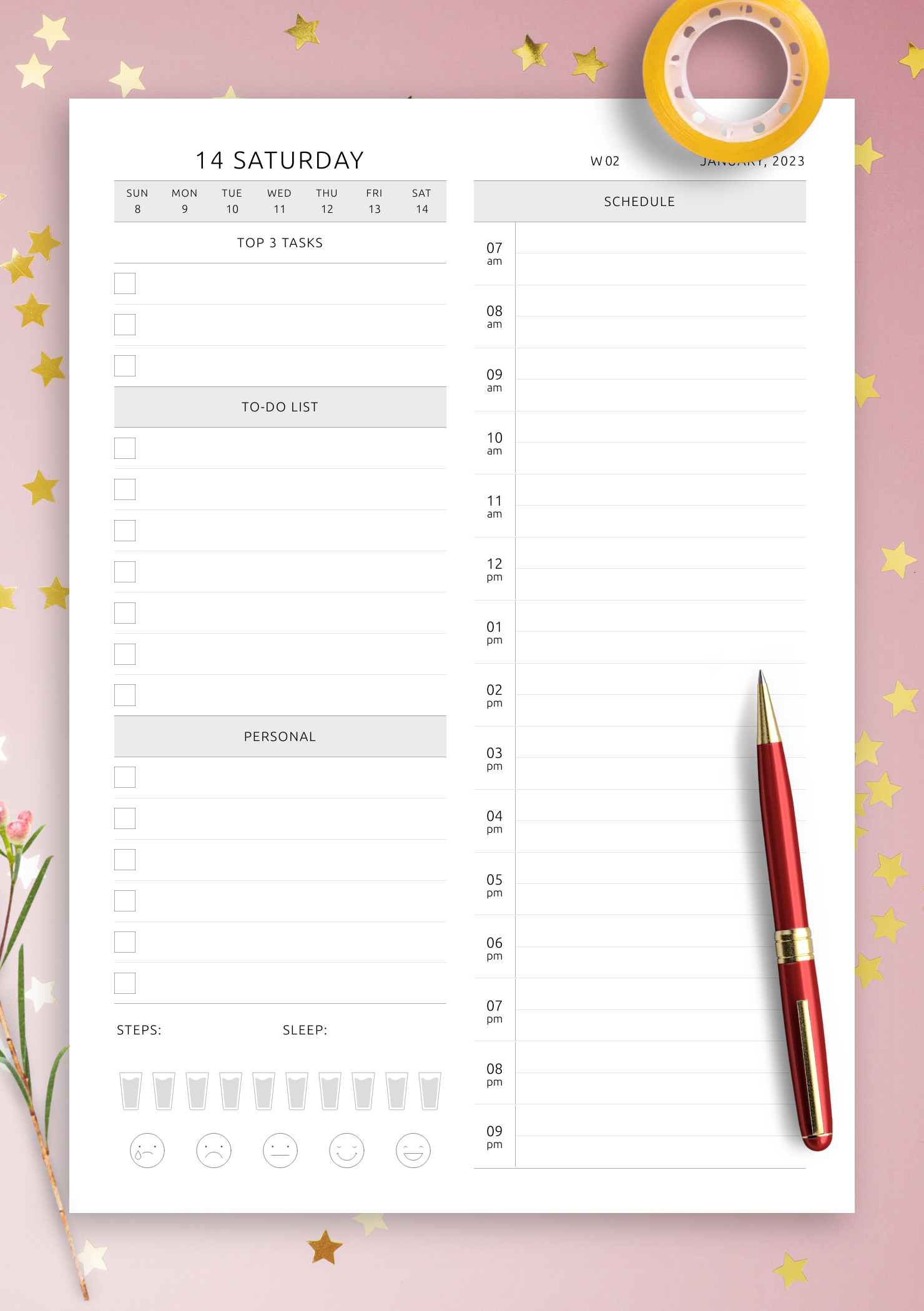 Download Printable Daily Planner Template with Mood and Water Tracker PDF