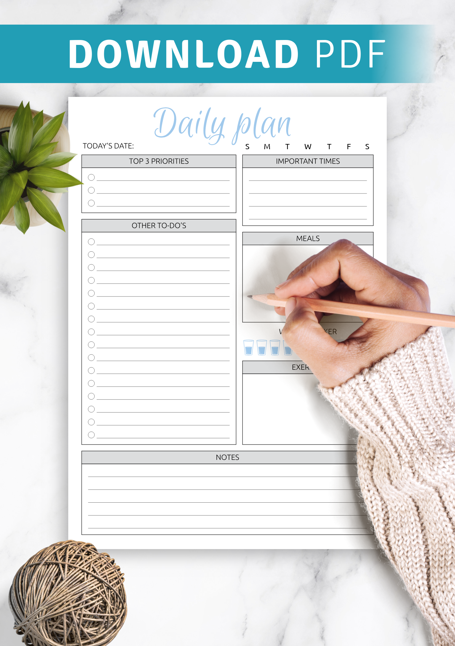 Download Printable Daily Plan with to-do list & important times PDF