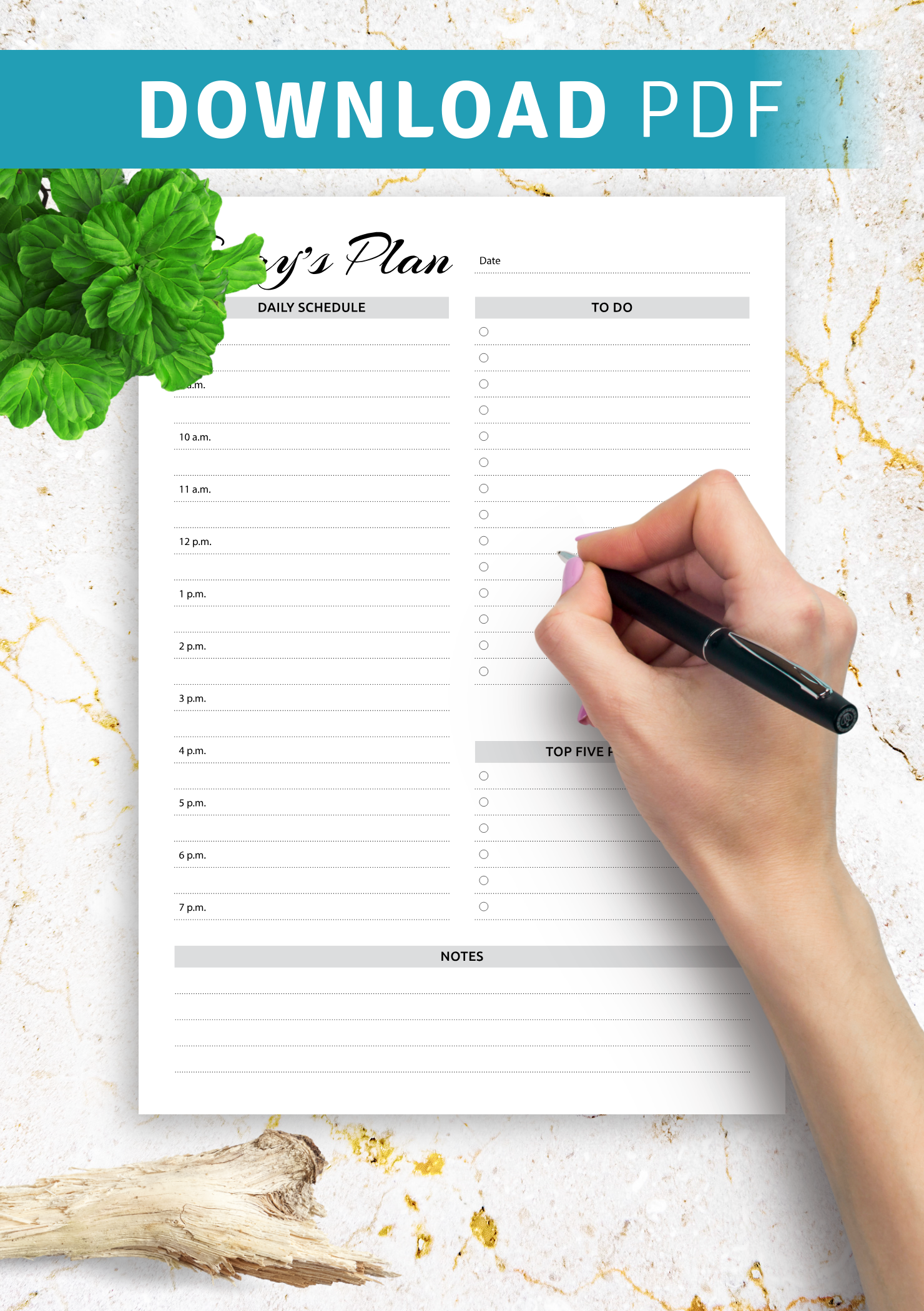 Download Printable Daily planner with hourly schedule & to-do list - AM ...