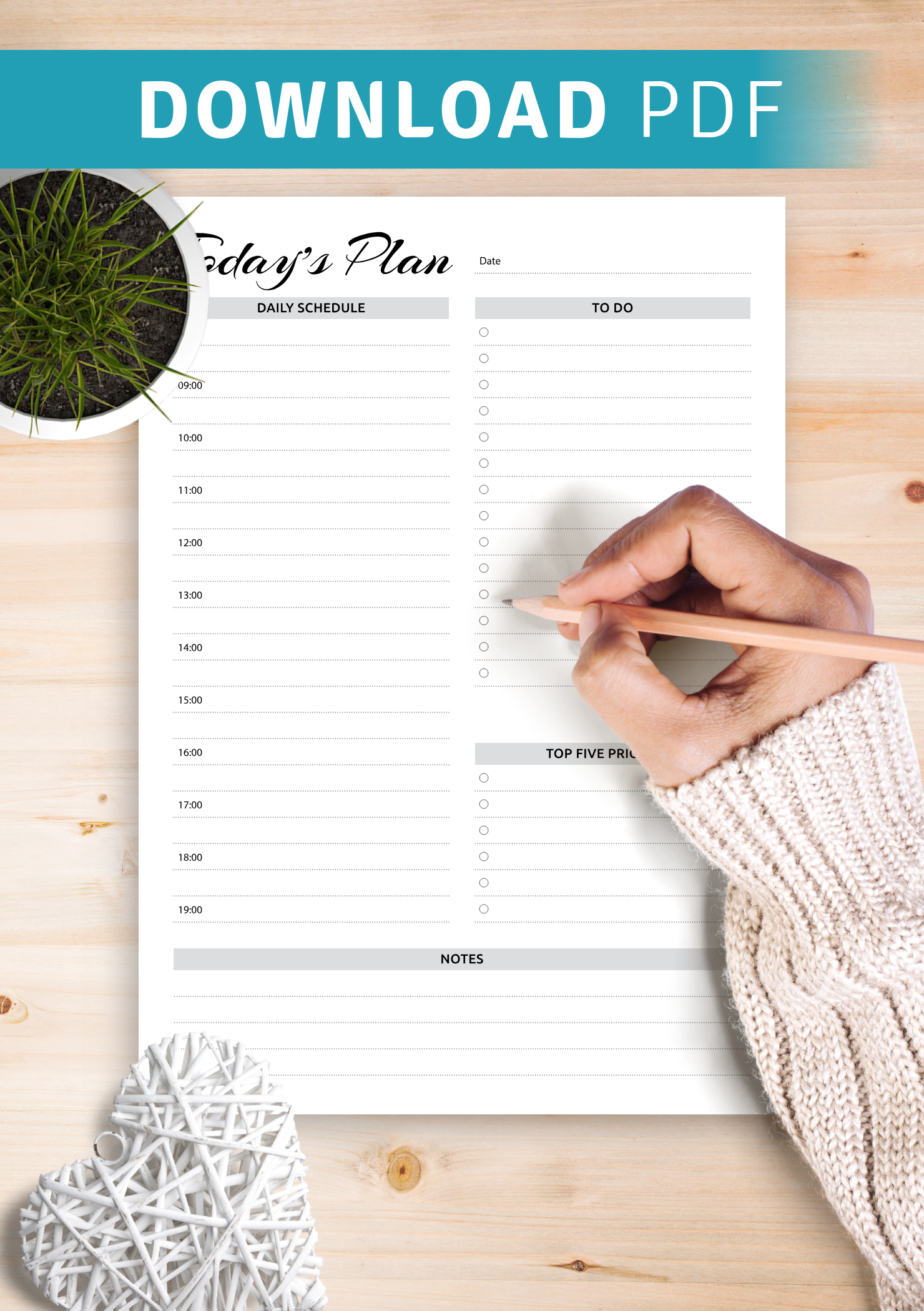 Download Printable Daily planner with hourly schedule & to-do list ...