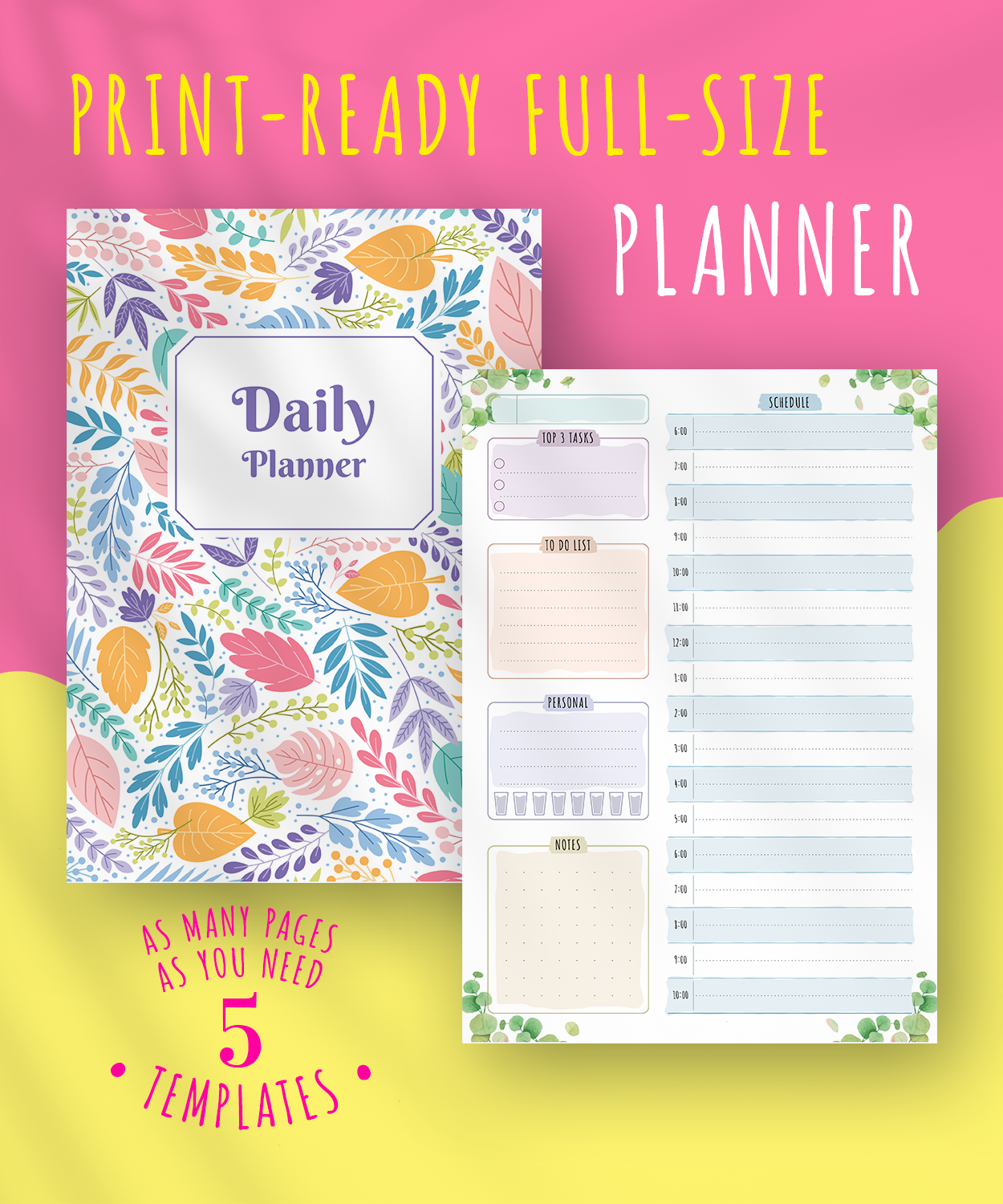 Download Printable Daily Planner Undated - Floral Style PDF