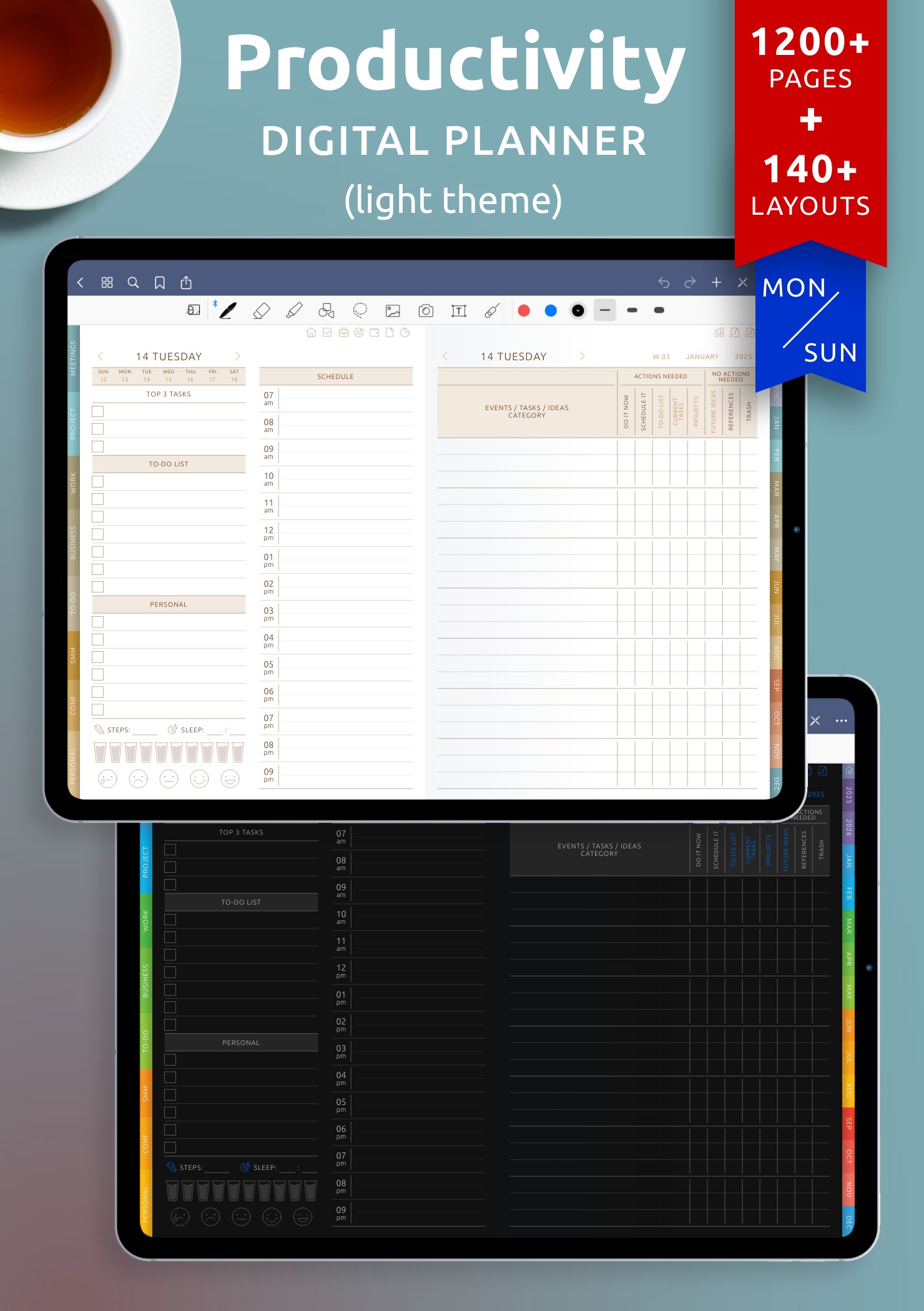 Download Daily Productivity Digital Planner PDF for GoodNotes, iPad