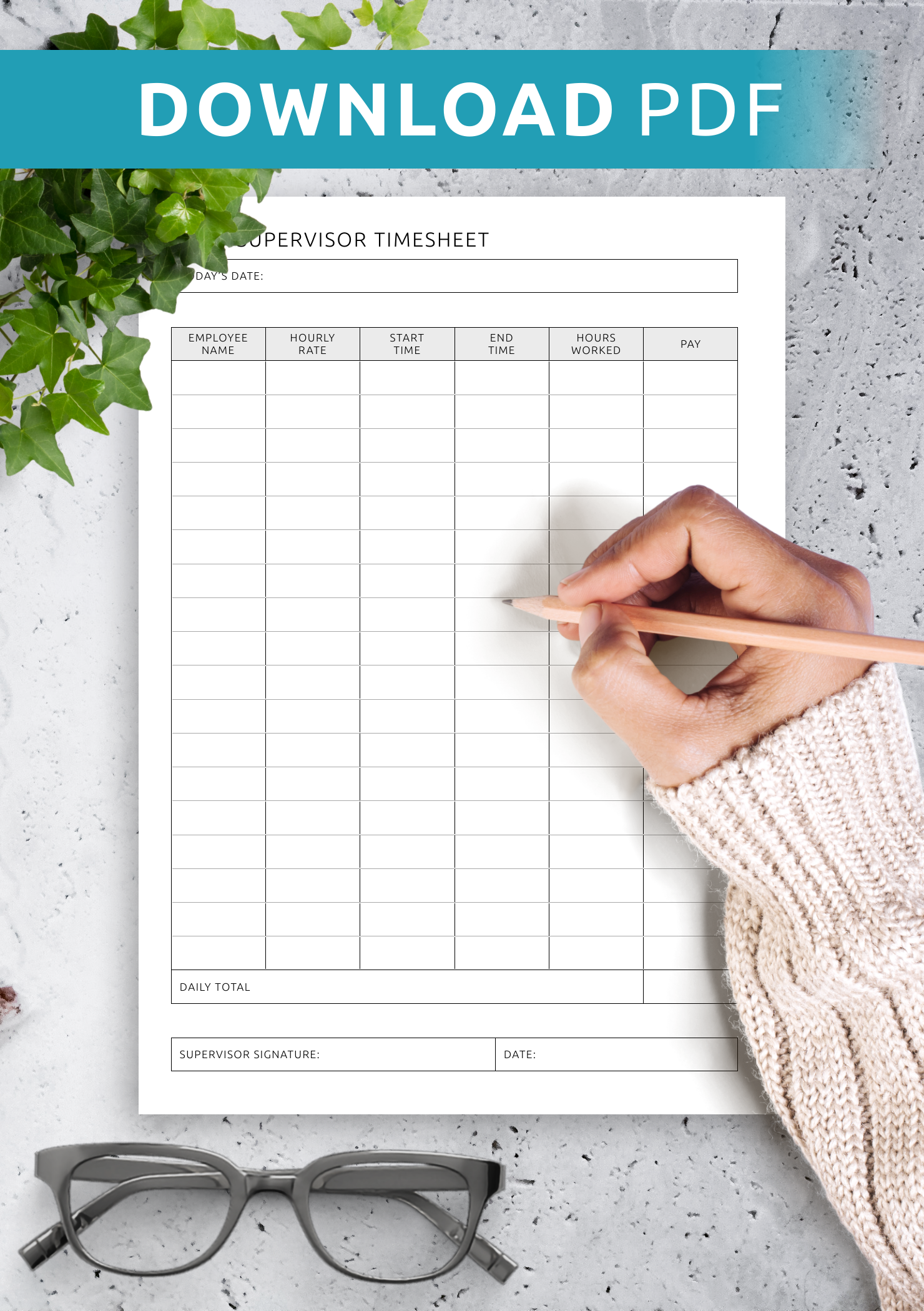 Download Printable Daily Supervisor Timesheet PDF