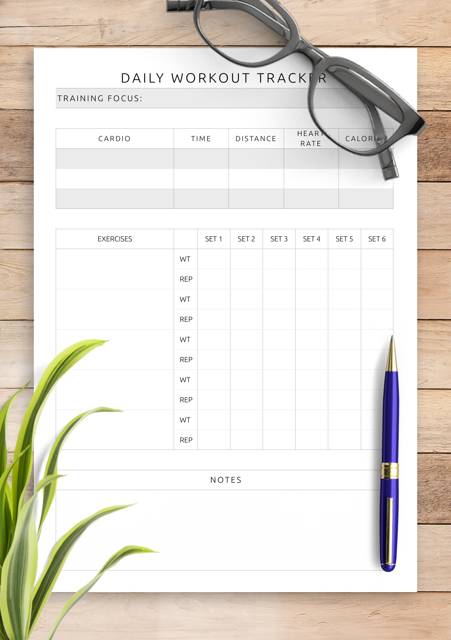 Download Printable Daily Workout Tracker Template PDF
