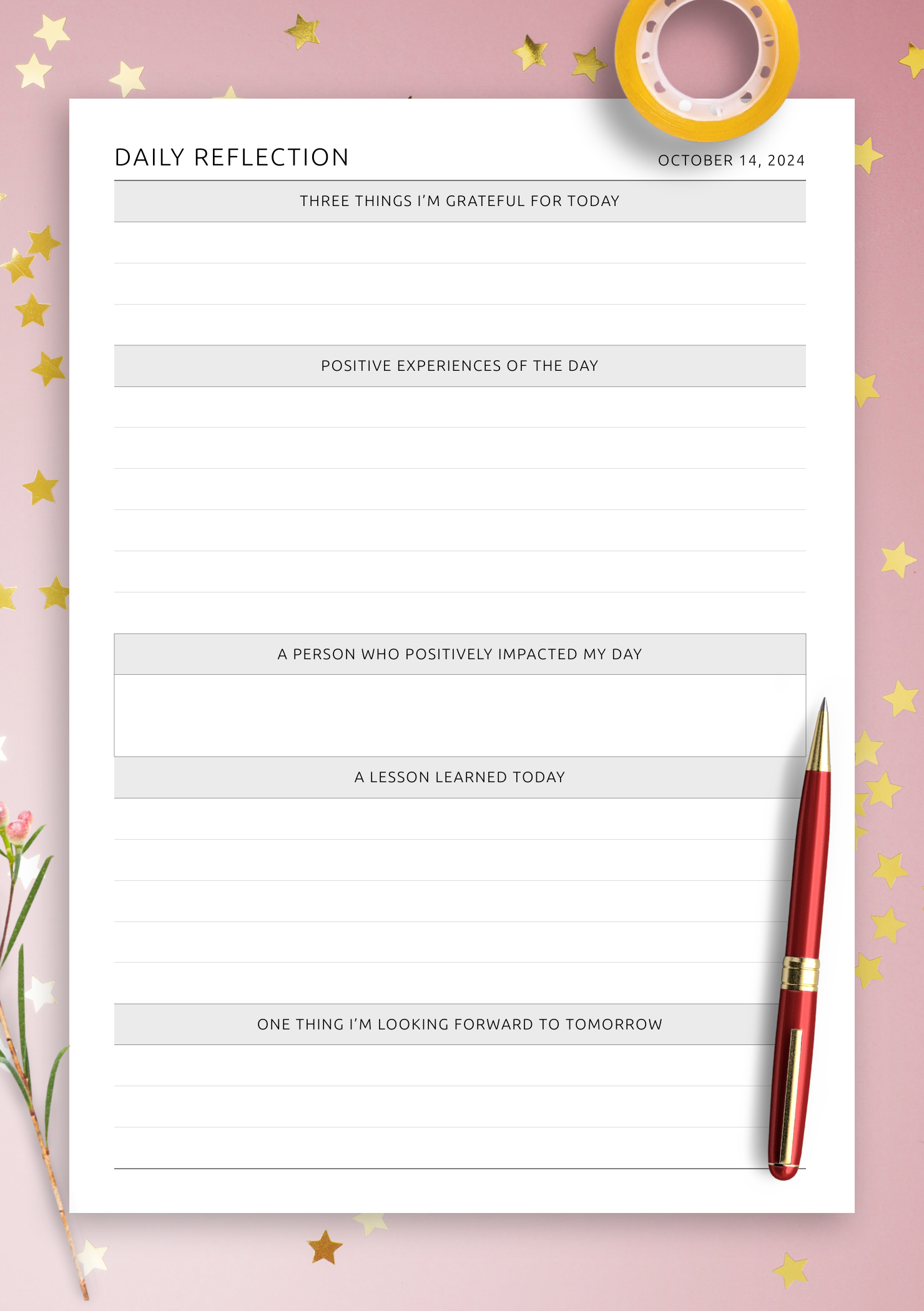 Daily Reflection Template – Printable & Digital PDF for iPad, Android, reMarkable & More