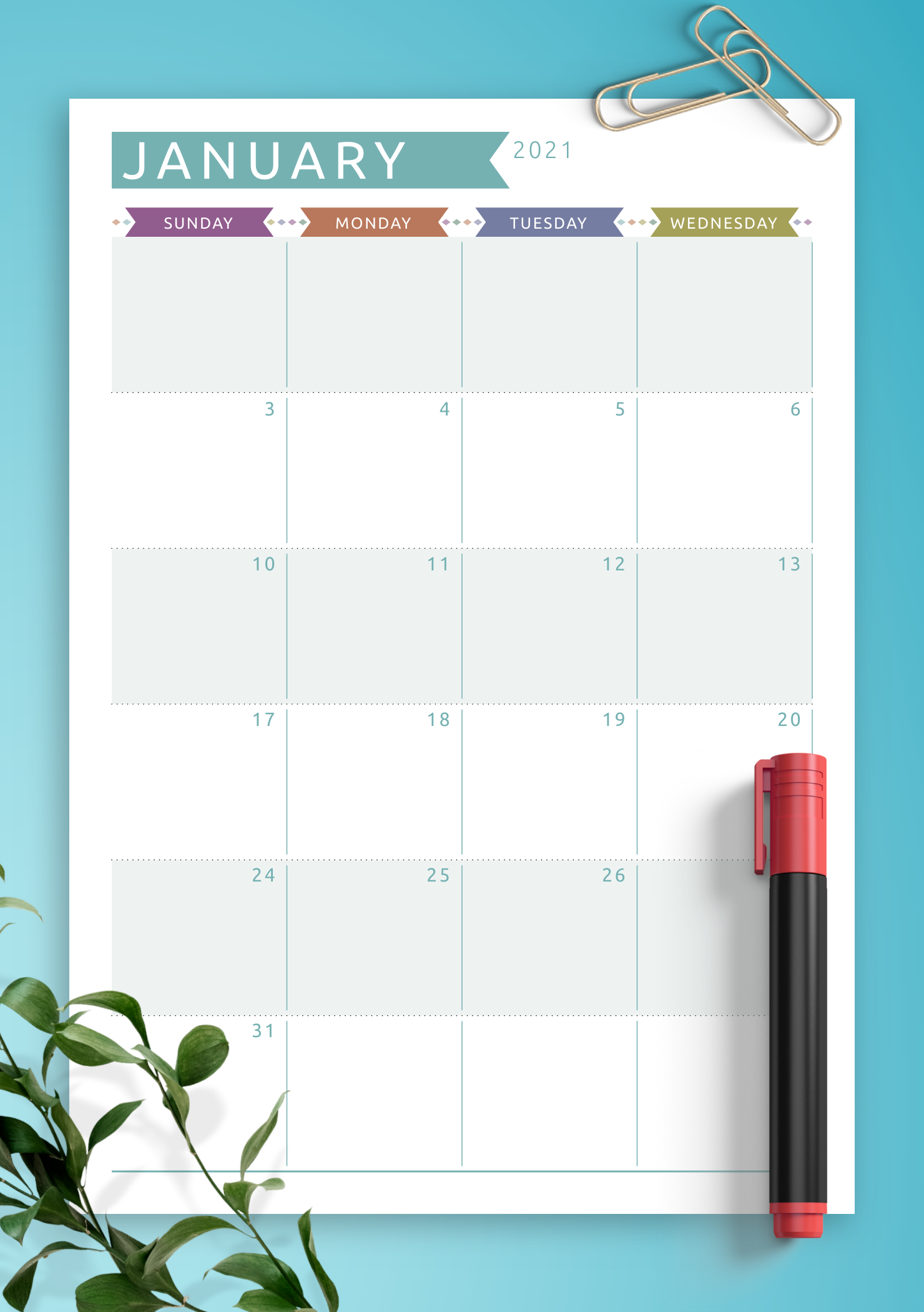 Download Printable Dated Monthly Calendar - Casual Style PDF