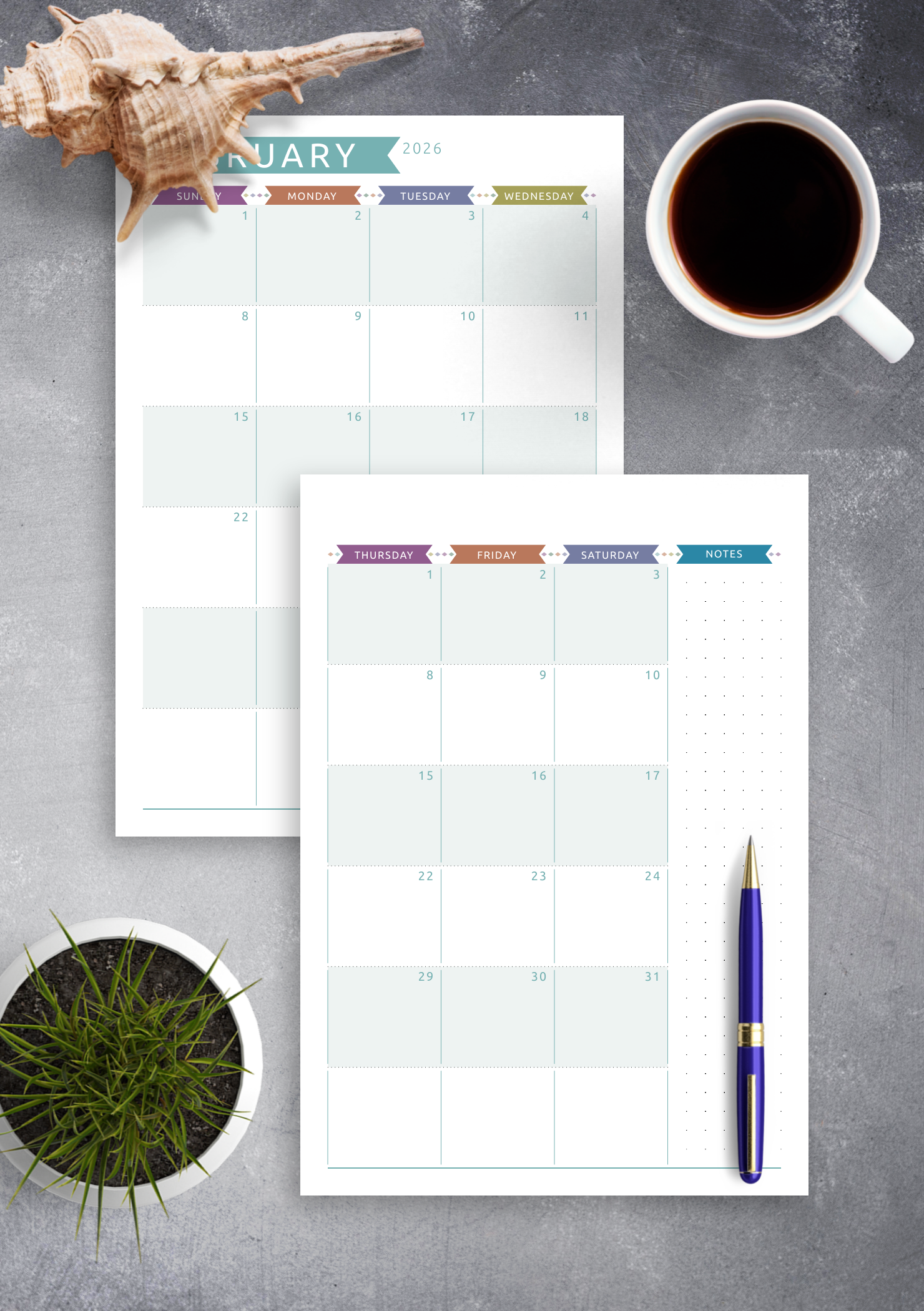 Download Printable Dated Monthly Calendar - Casual Style PDF