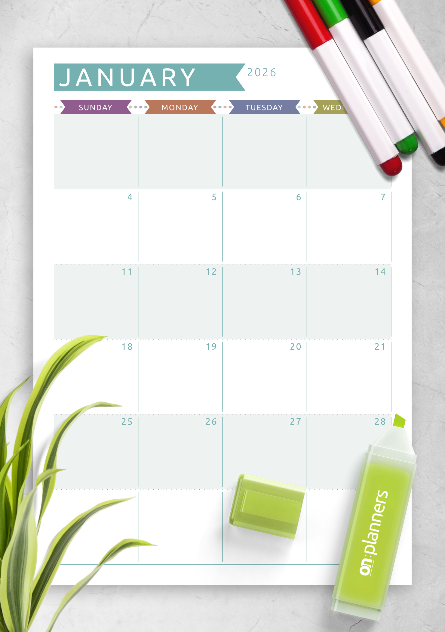 Download Printable Dated Monthly Calendar - Casual Style PDF