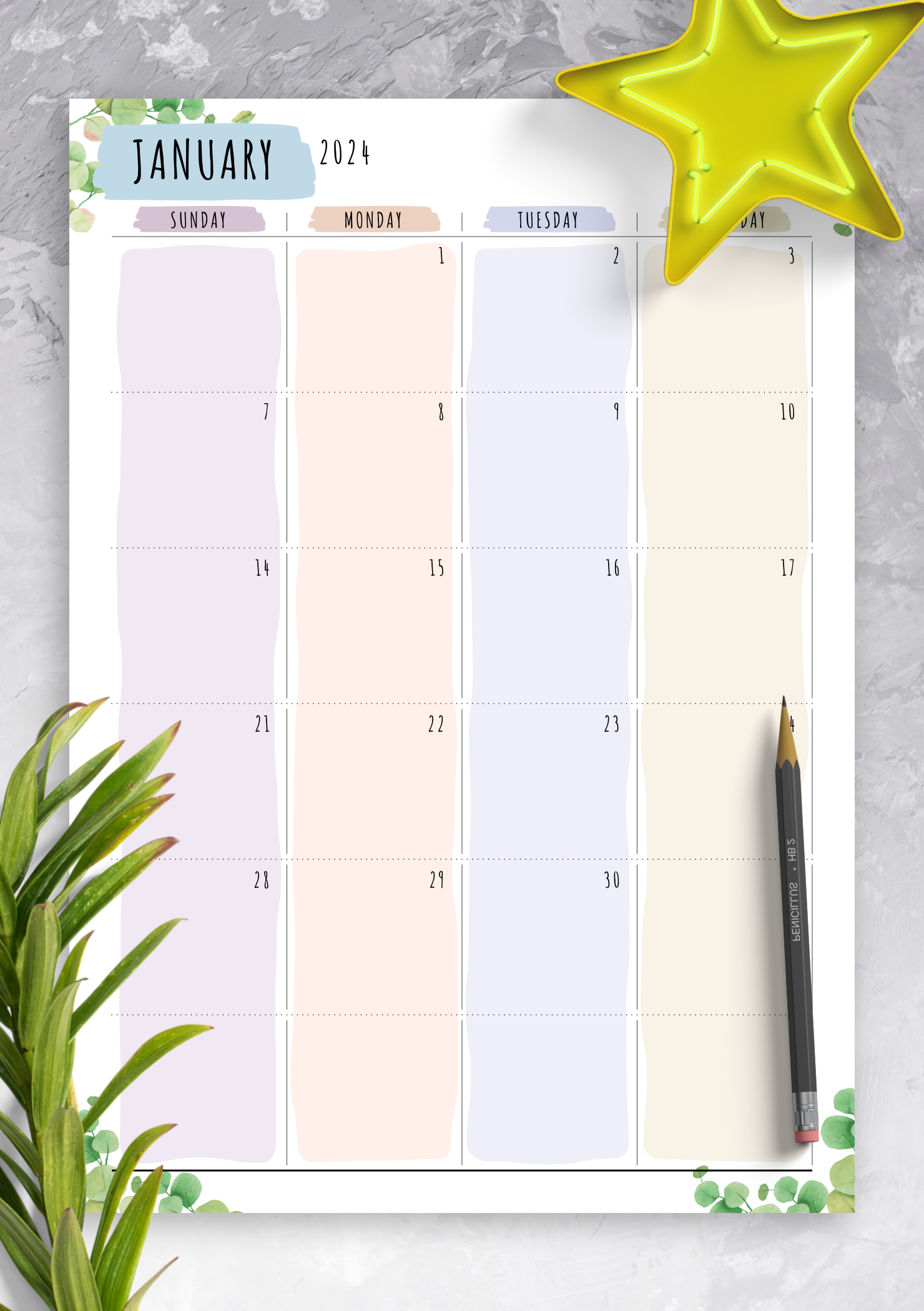 Download Printable Dated Monthly Calendar - Floral Style PDF