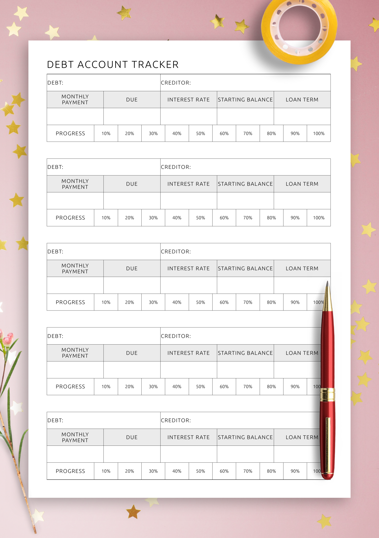 Printable and Digital Debt Account Tracker - Download PDF for ...