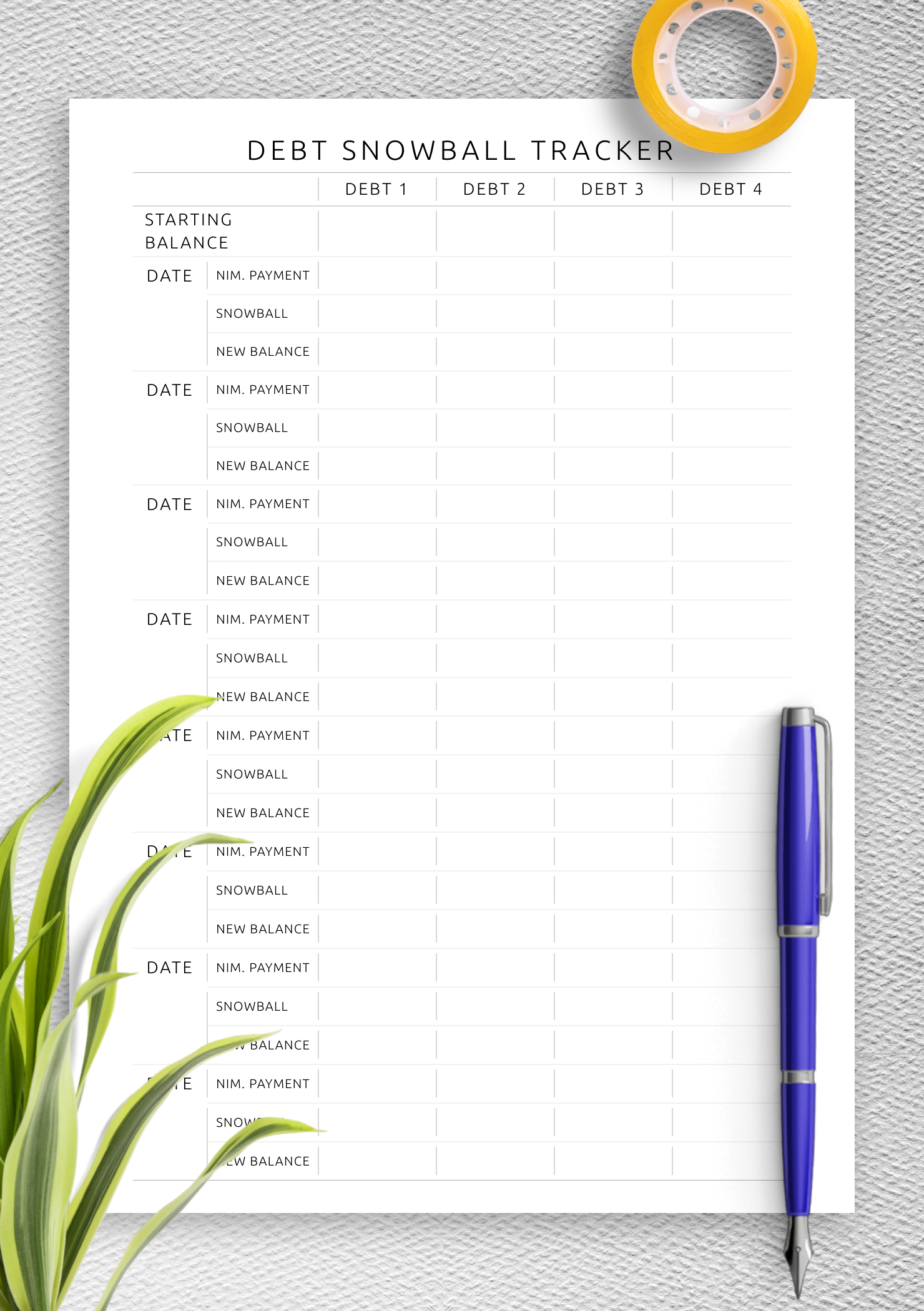 Download Printable Debt Snowball Tracker Template PDF