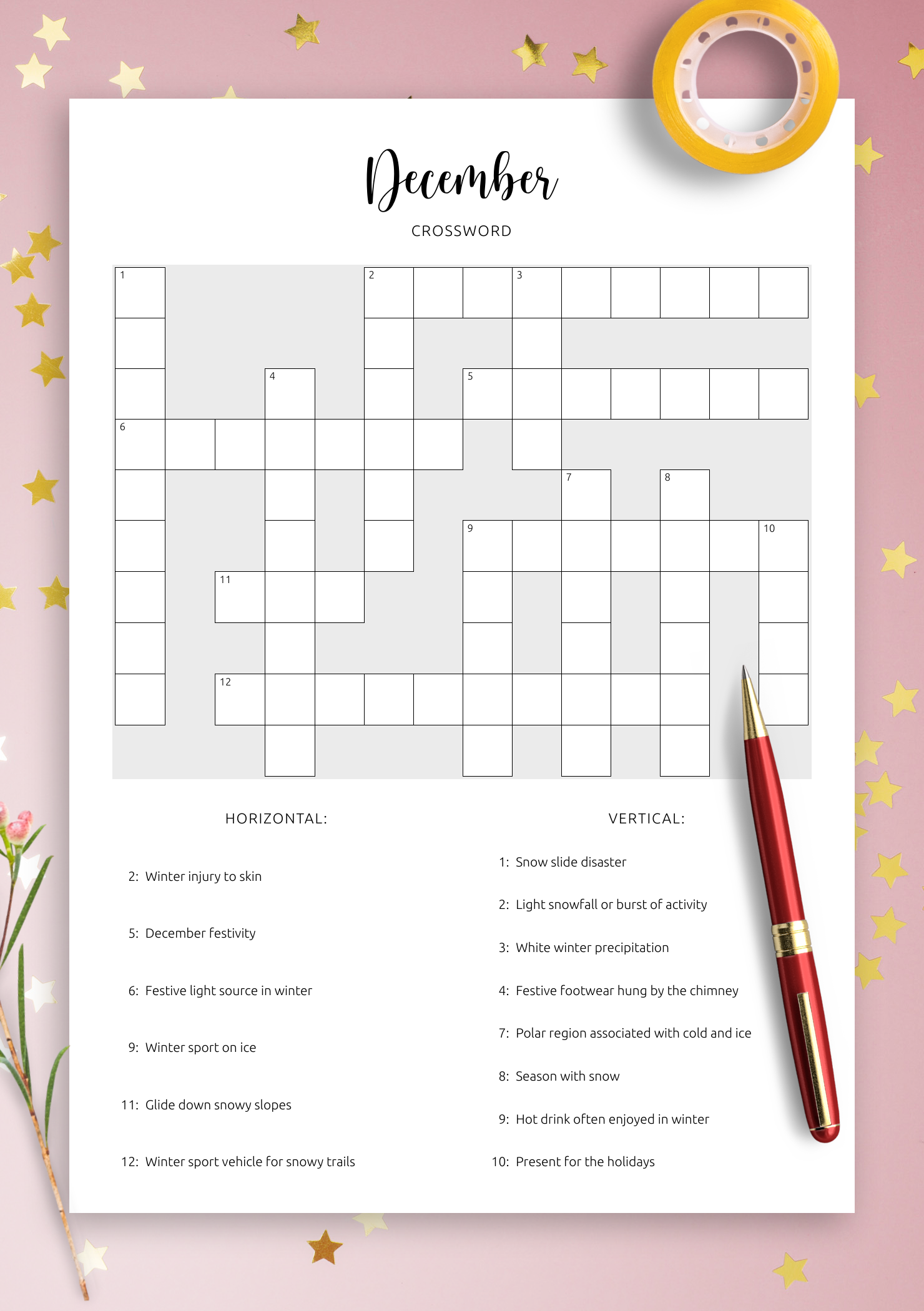 Download Printable December Crossword PDF – Festive Holiday Challenge