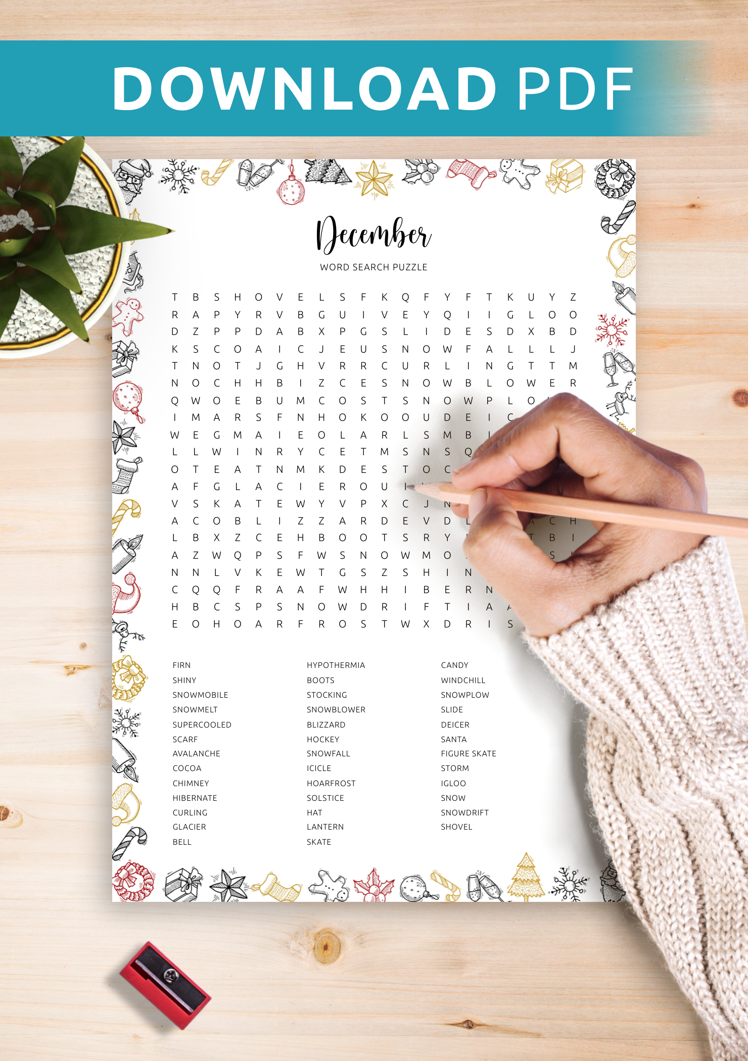 Download Printable December Word Search in PDF