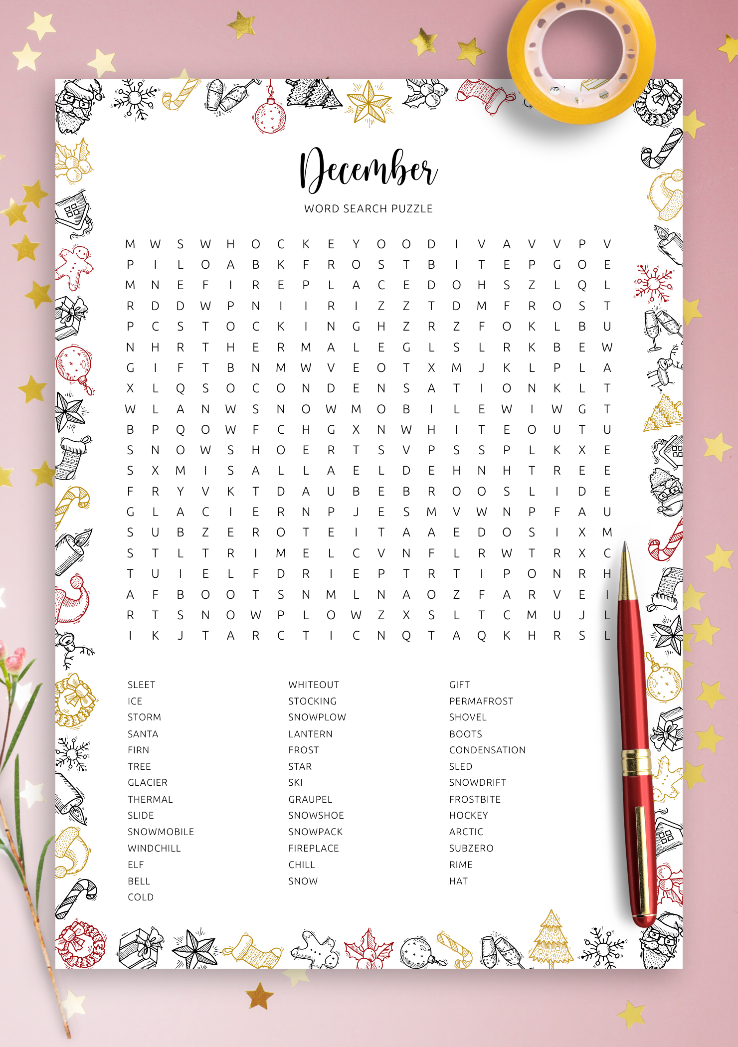 Download Printable December Word Search in PDF