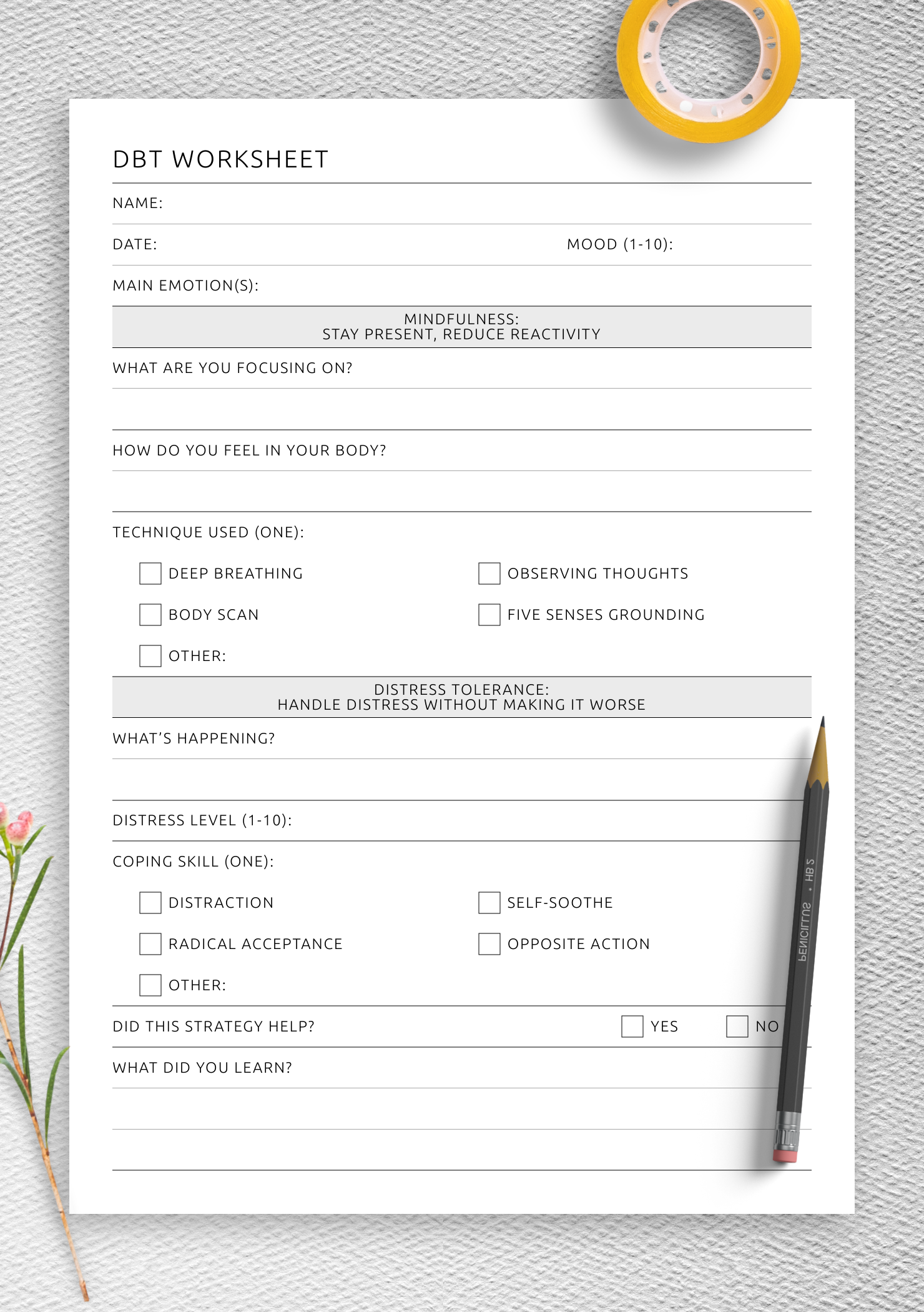 DBT Worksheet – Build Emotional Regulation & Mindfulness Skills