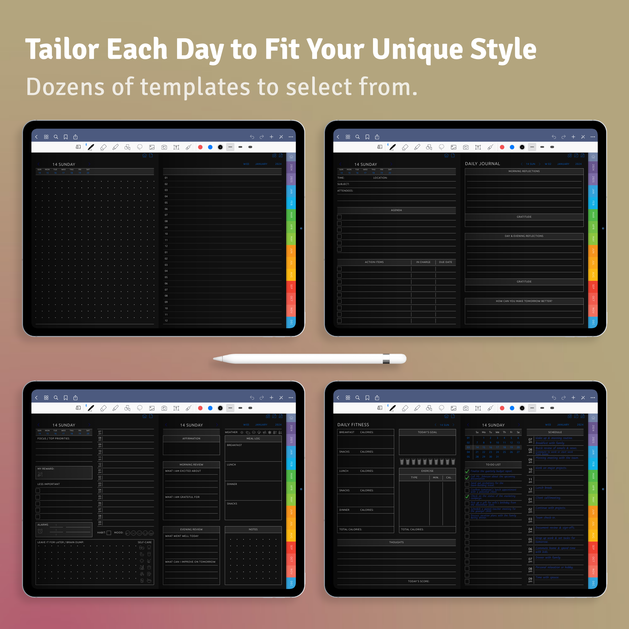 Download Digital Bullet Journal PDF for GoodNotes, iPad (Dark)