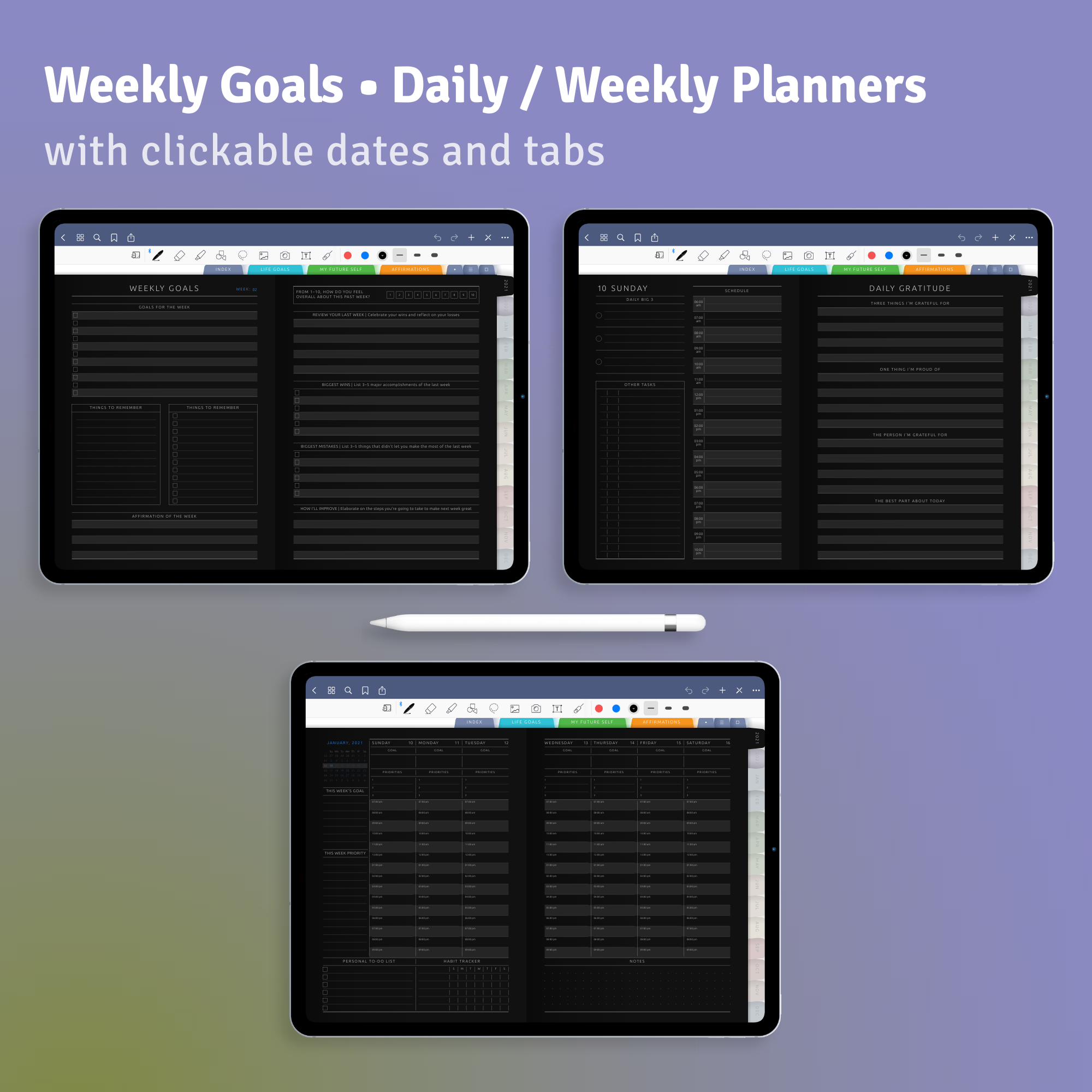 Download Digital Goal Planner PDF for GoodNotes, iPad (Dark)
