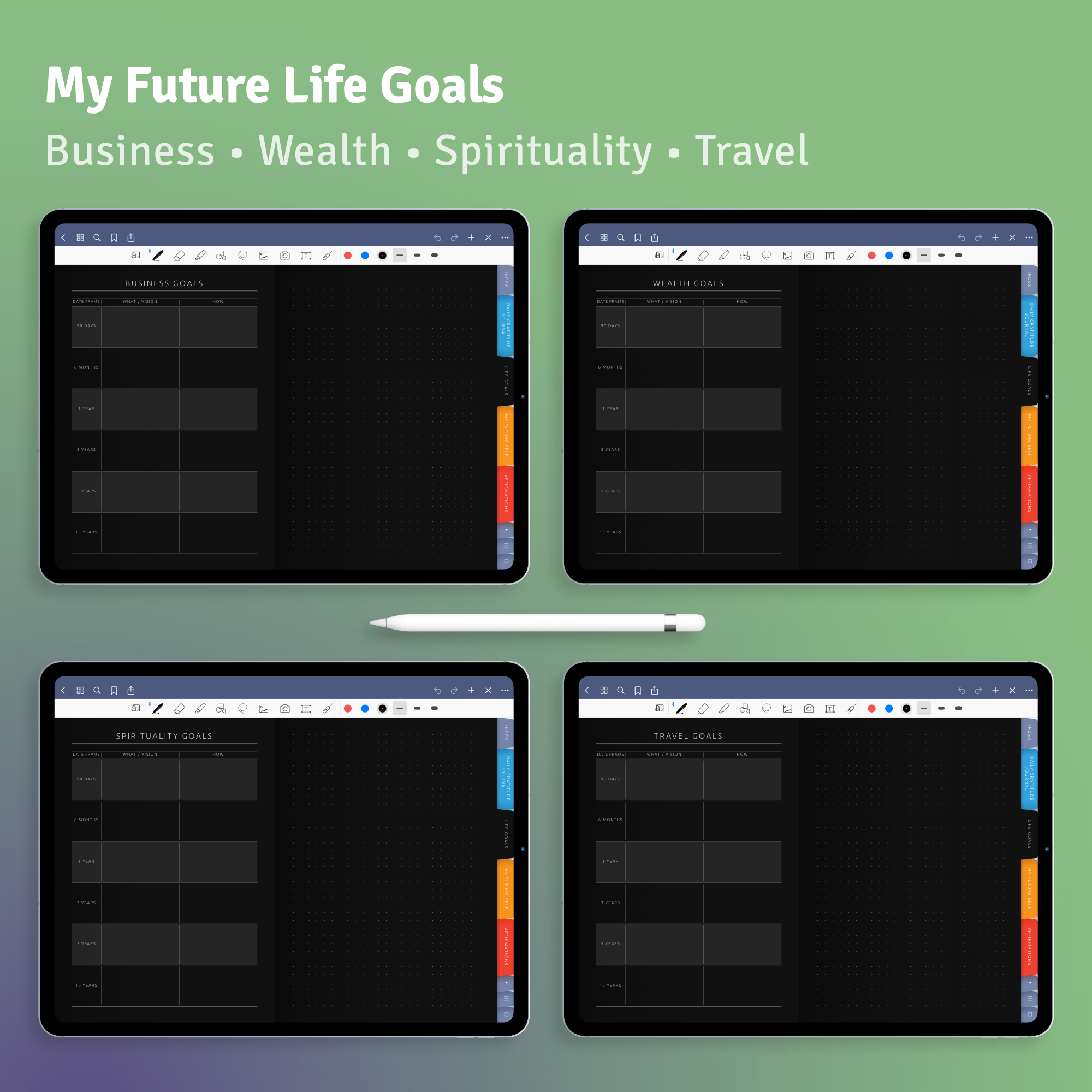 Download Digital Goal Planner PDF for GoodNotes, iPad (Dark)