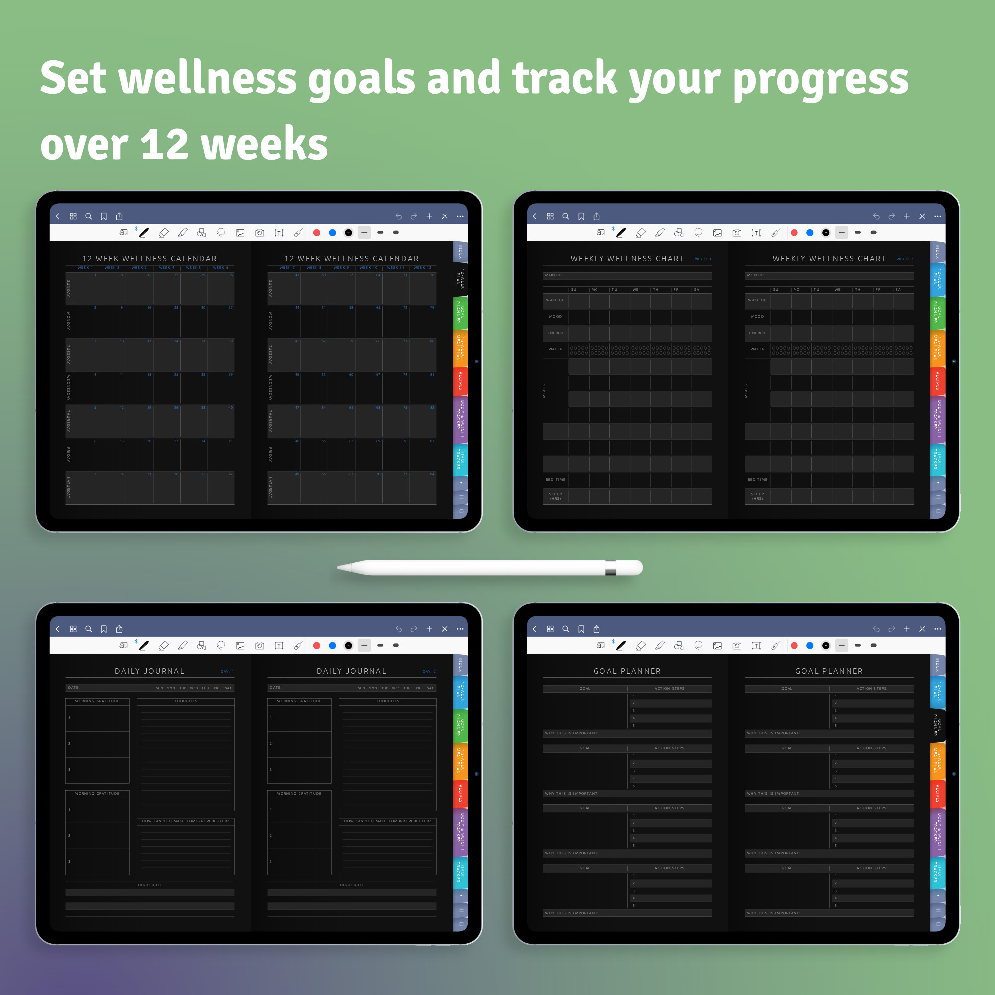 Download Digital Wellness Planner PDF for GoodNotes, iPad (Dark)