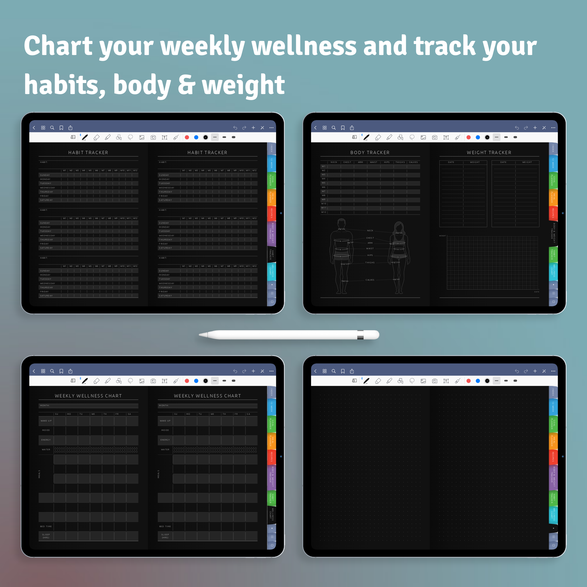 Download Digital Workout Planner PDF for GoodNotes, iPad (Dark)