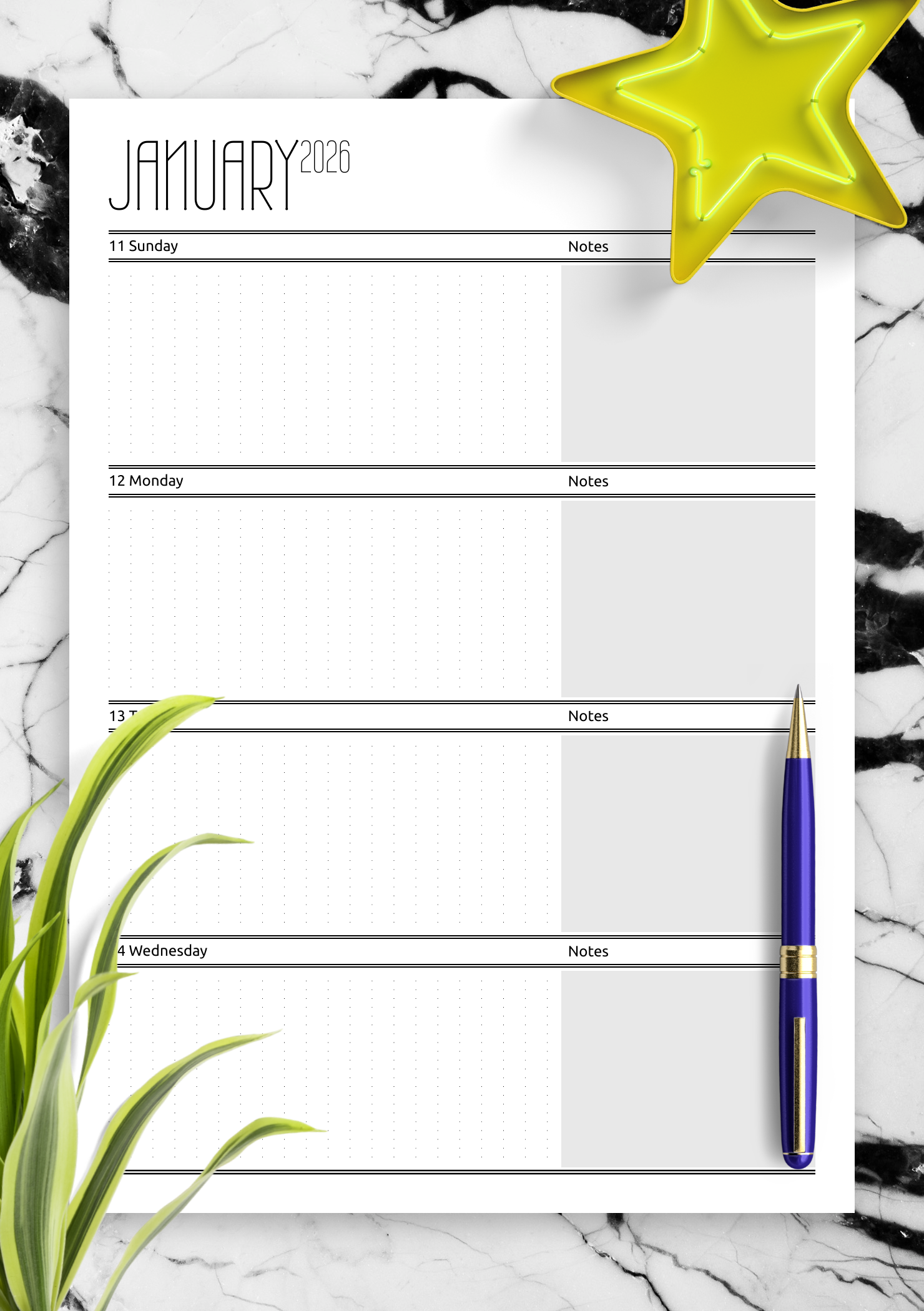 Download Printable Dotted weekly planner PDF