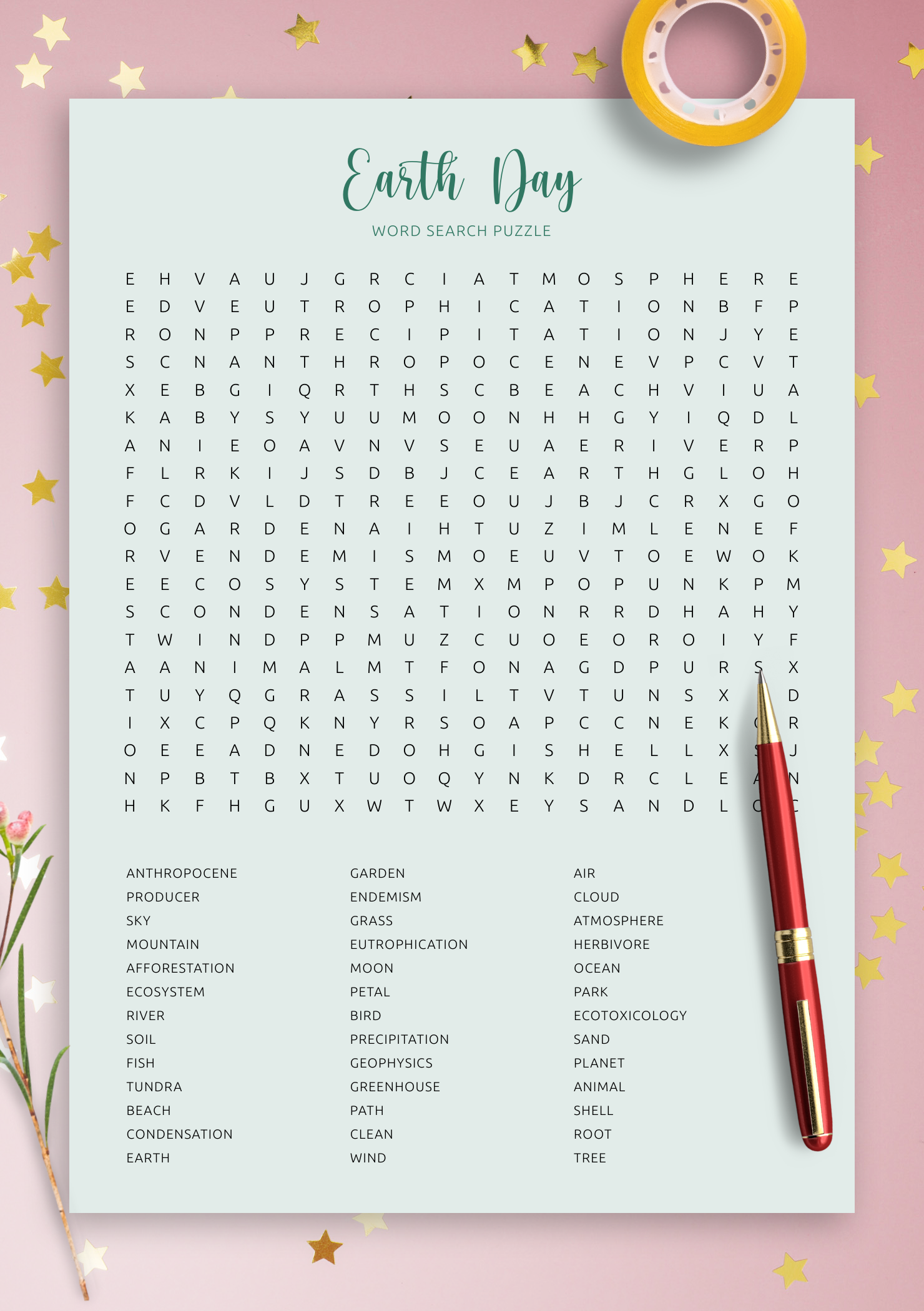 Download Printable Earth Day Word Search in PDF