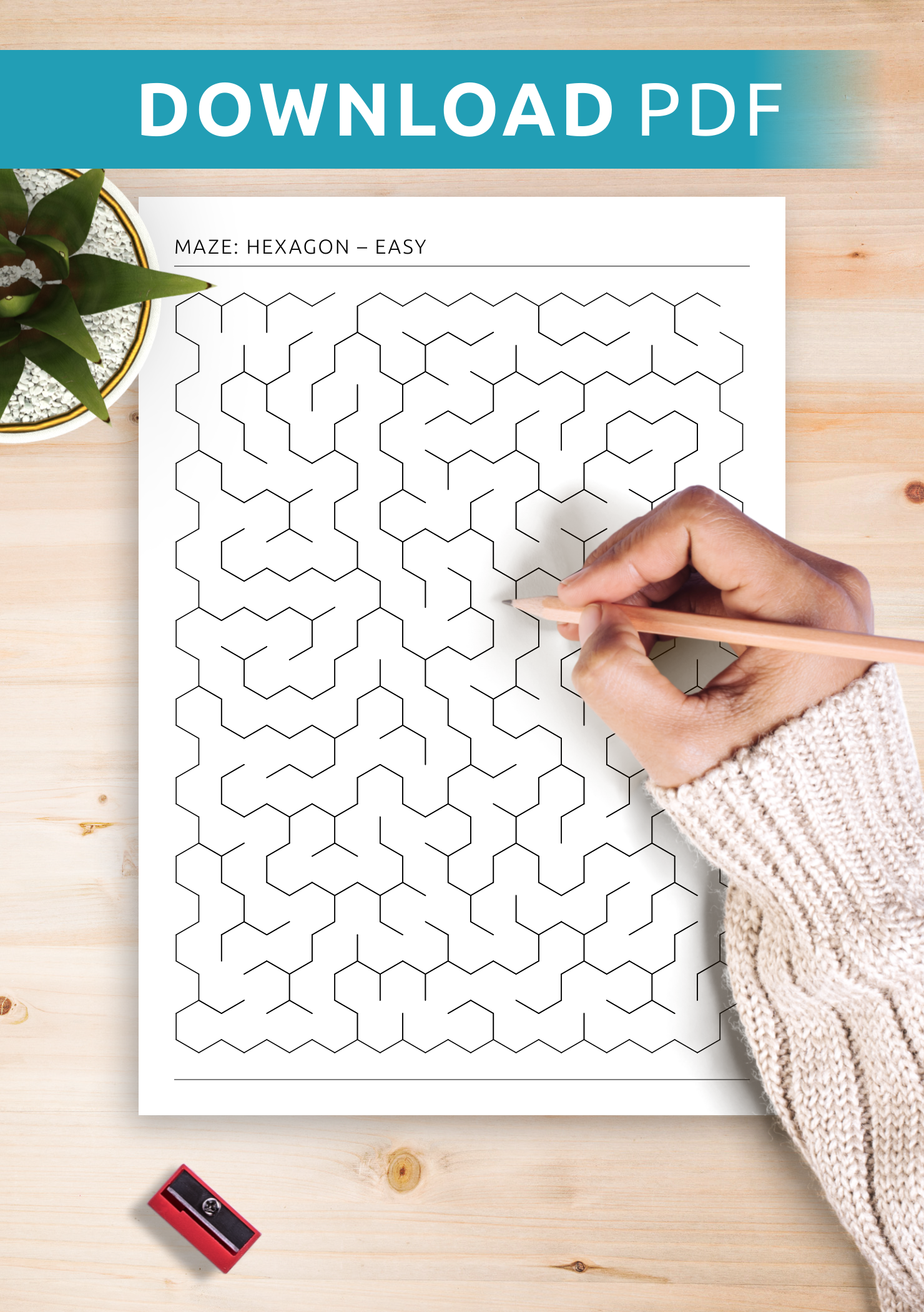 Download Printable Easy Hexagon Maze PDF