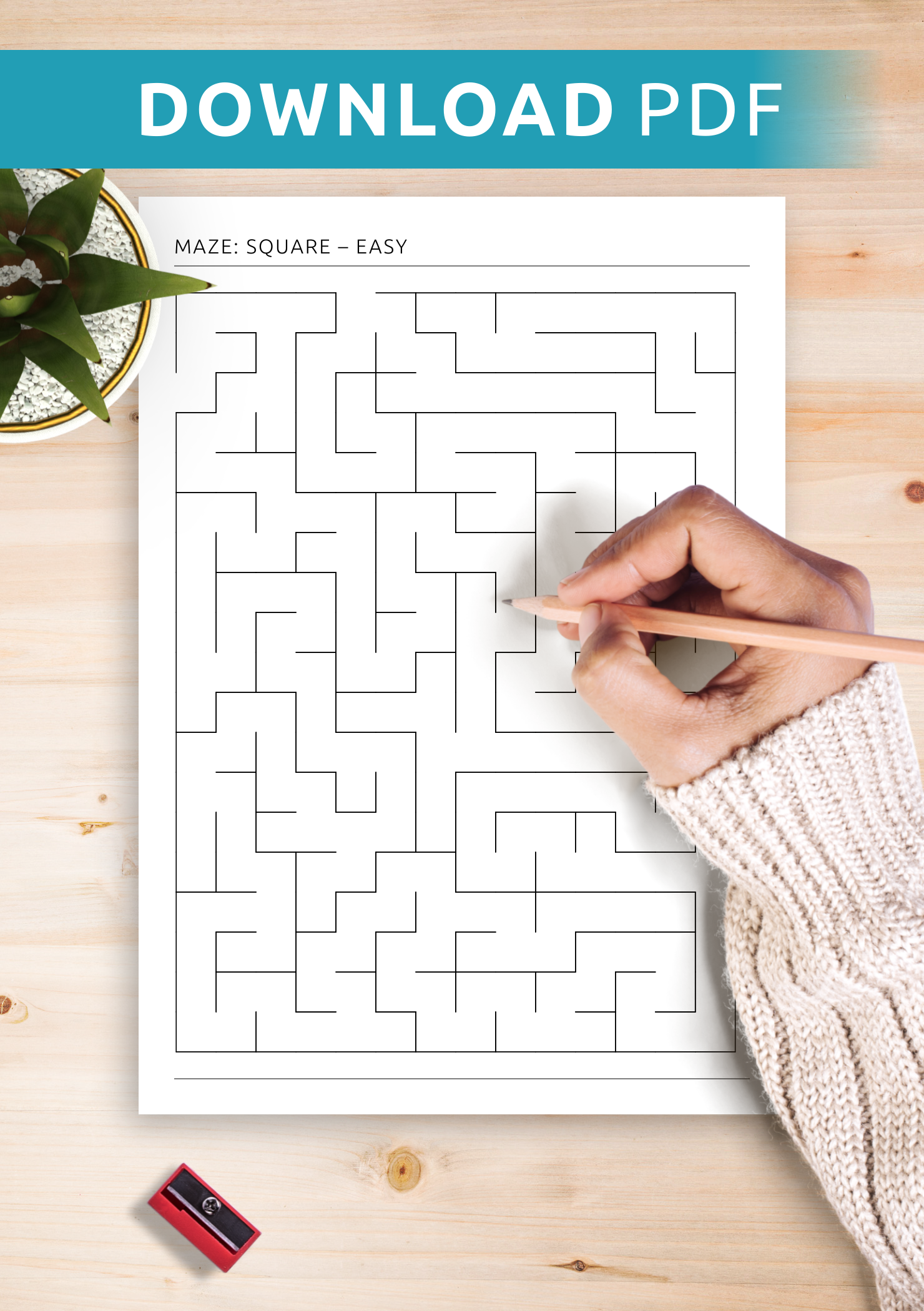 Download Printable Easy Square Maze PDF