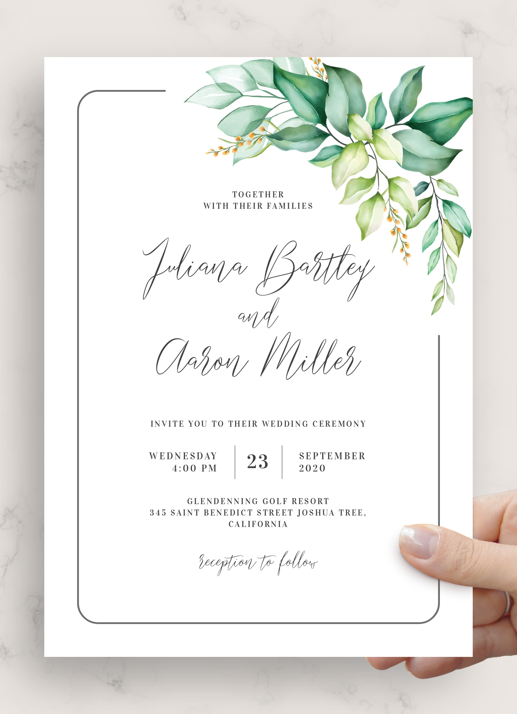 Download Printable Elegant Greenery Boho Wedding Invitation Suite PDF