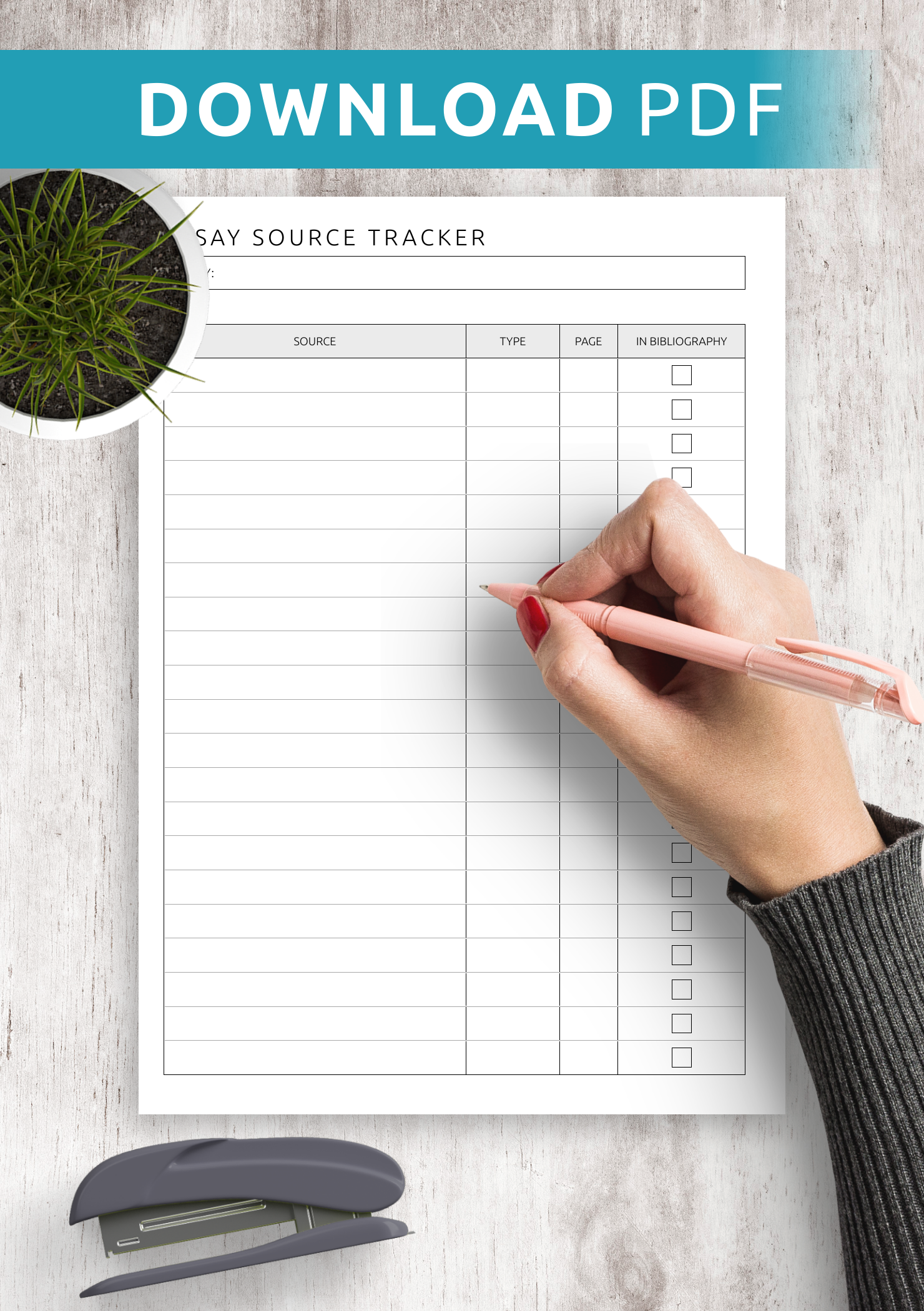 Download Printable Essay Source Tracker Template PDF
