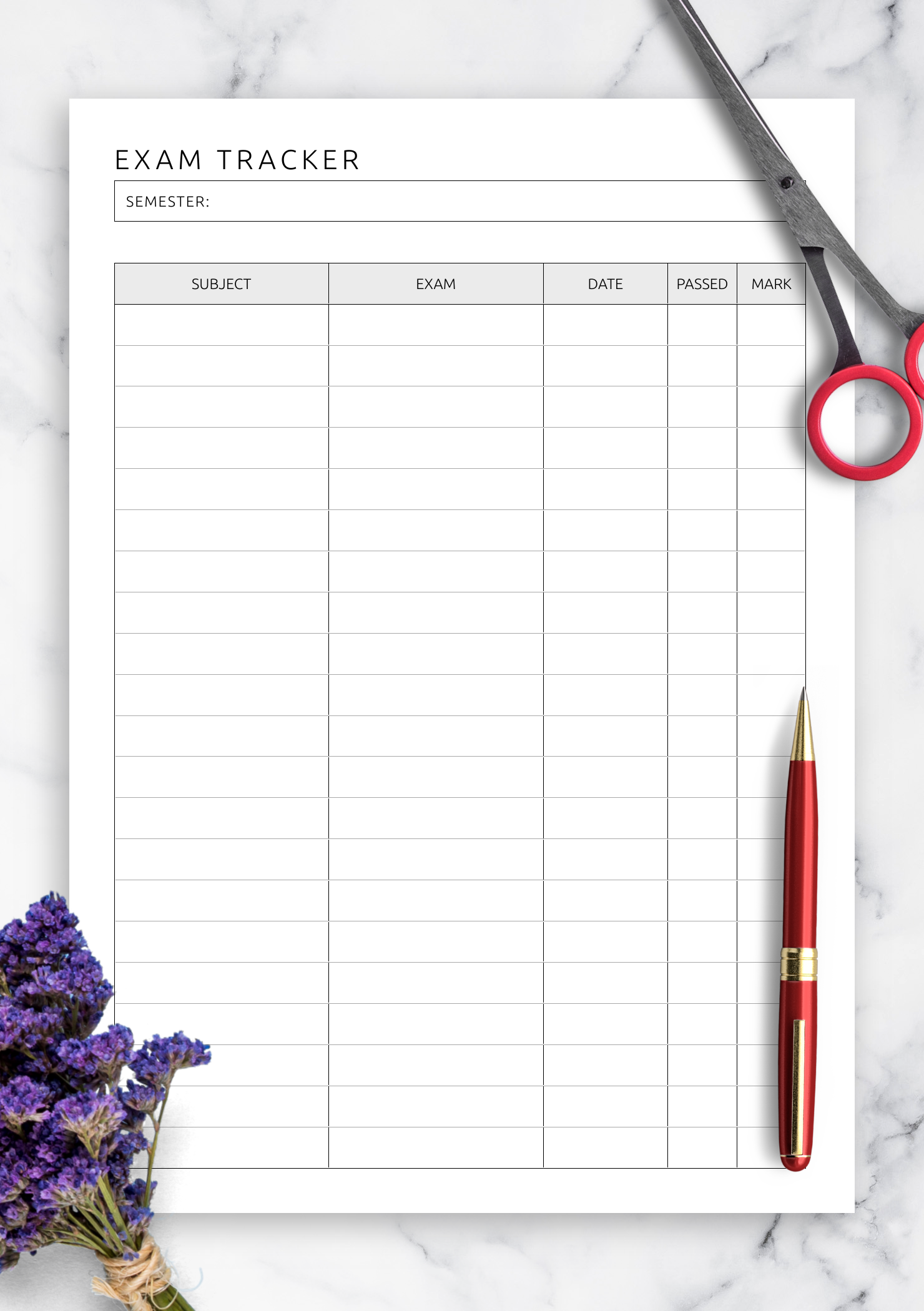 Download Printable Exam Tracker Template PDF