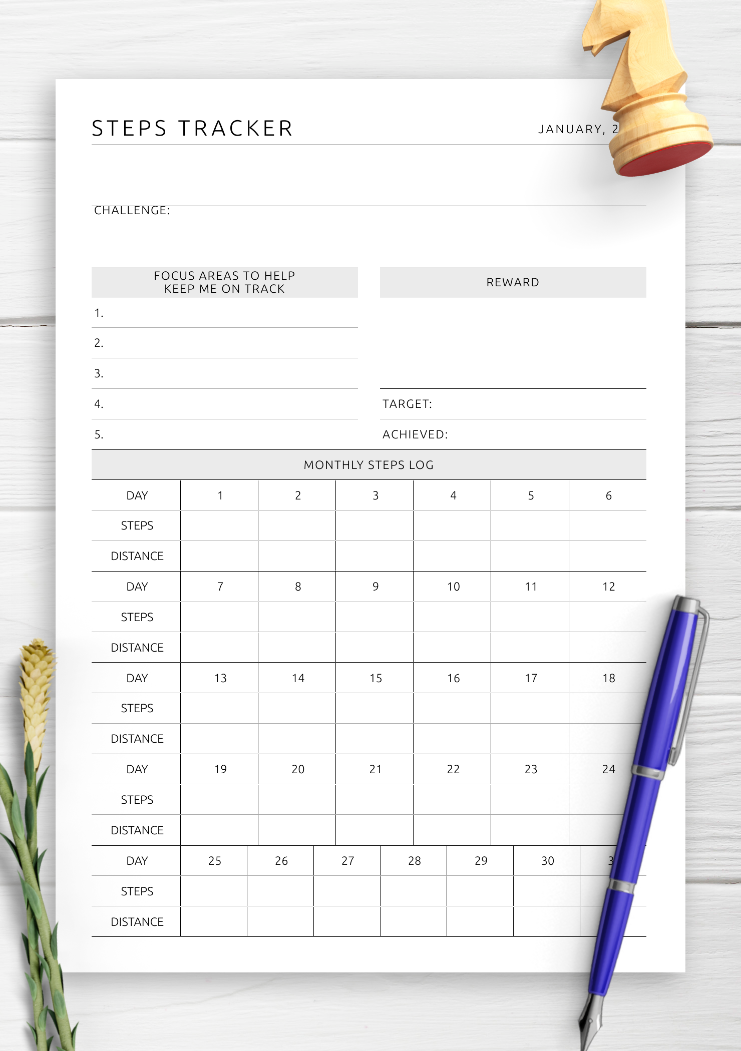 Download Printable Extended Steps Tracker Template PDF