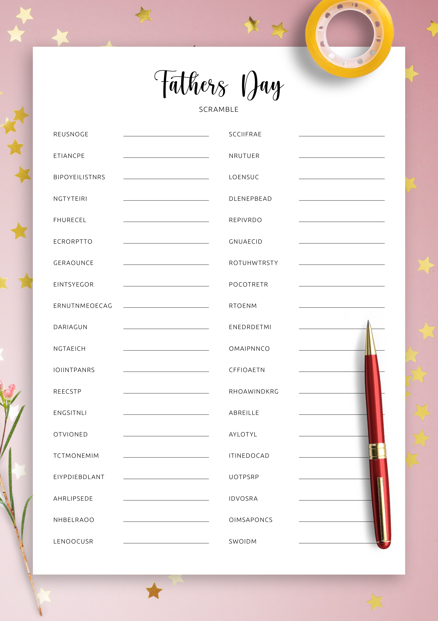 Download Printable Father`s Day Word Scramble PDF