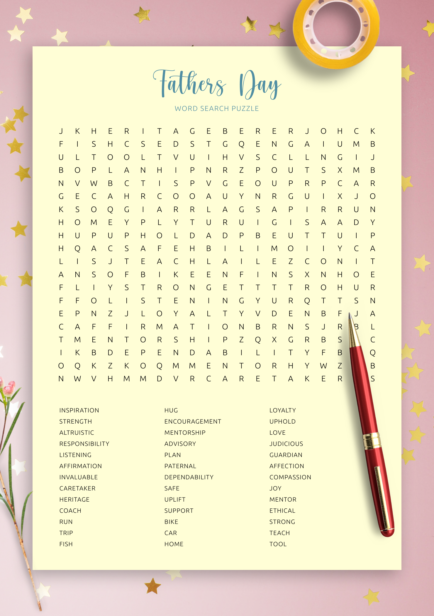 Download Printable Father's Day Word Search in PDF