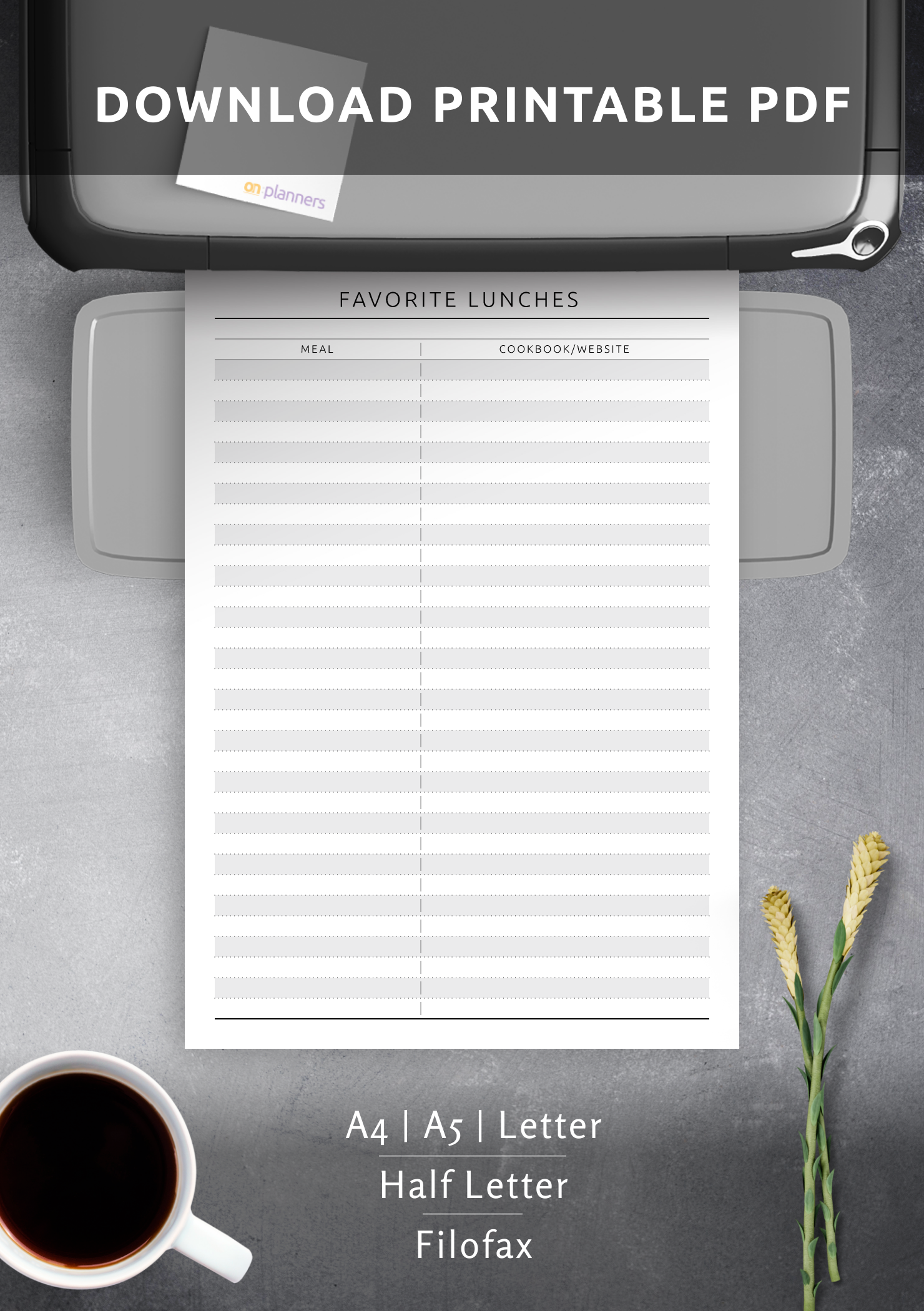 Download Printable Favorite Recipes List - Original Style PDF