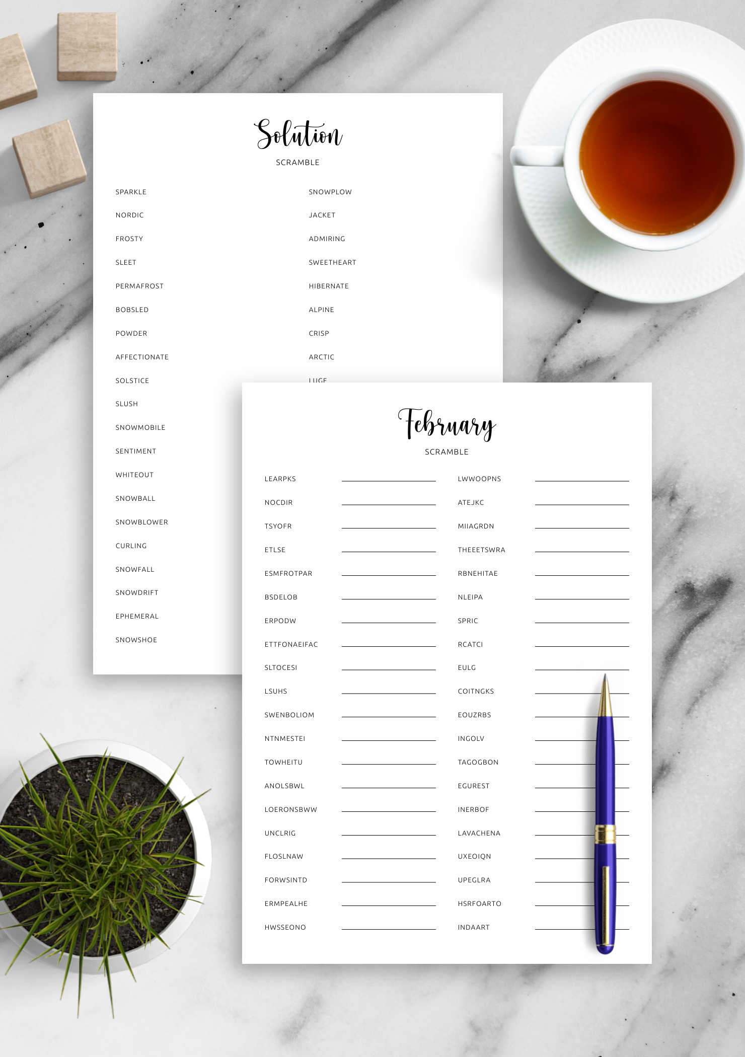 Download Printable February Word Scramble PDF