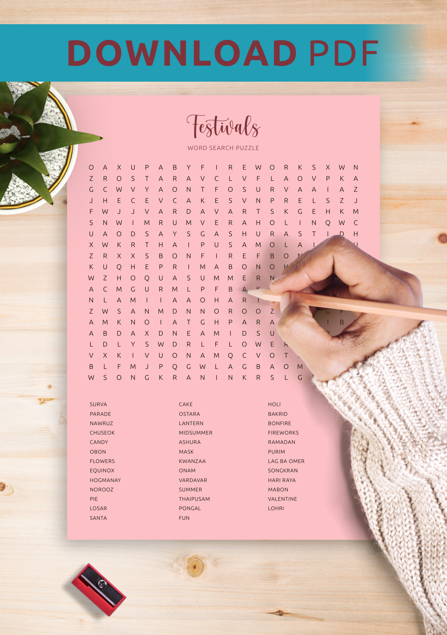 Download Printable Festivals Word Search in PDF