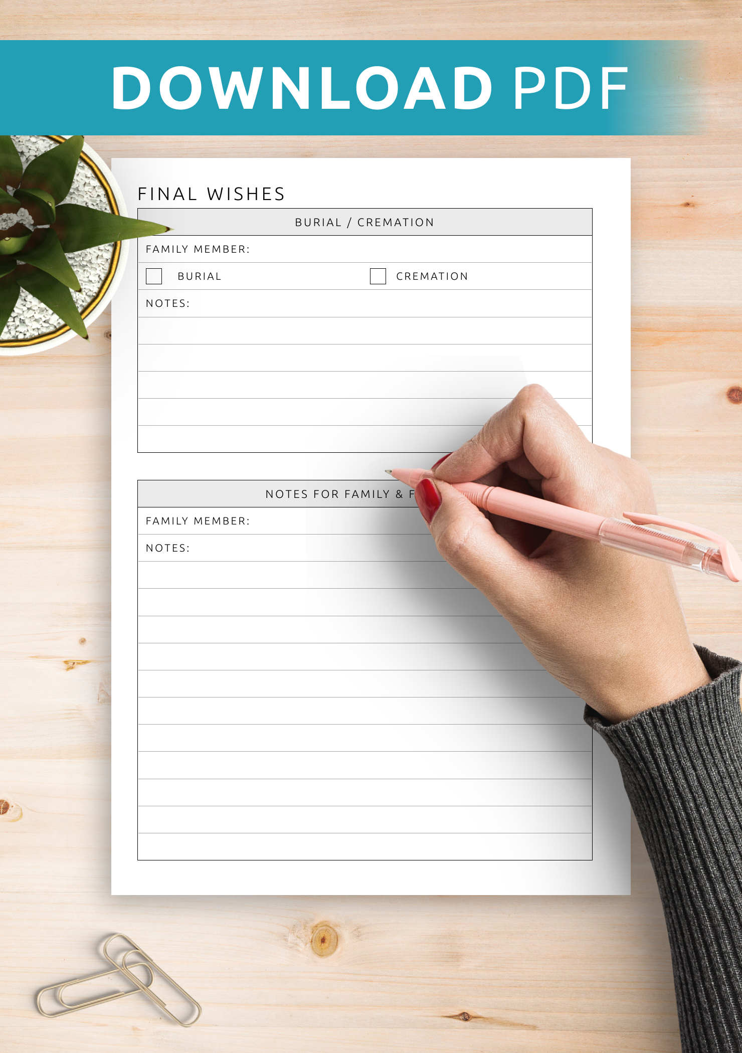 Download Printable Final Wishes Template with Notes PDF