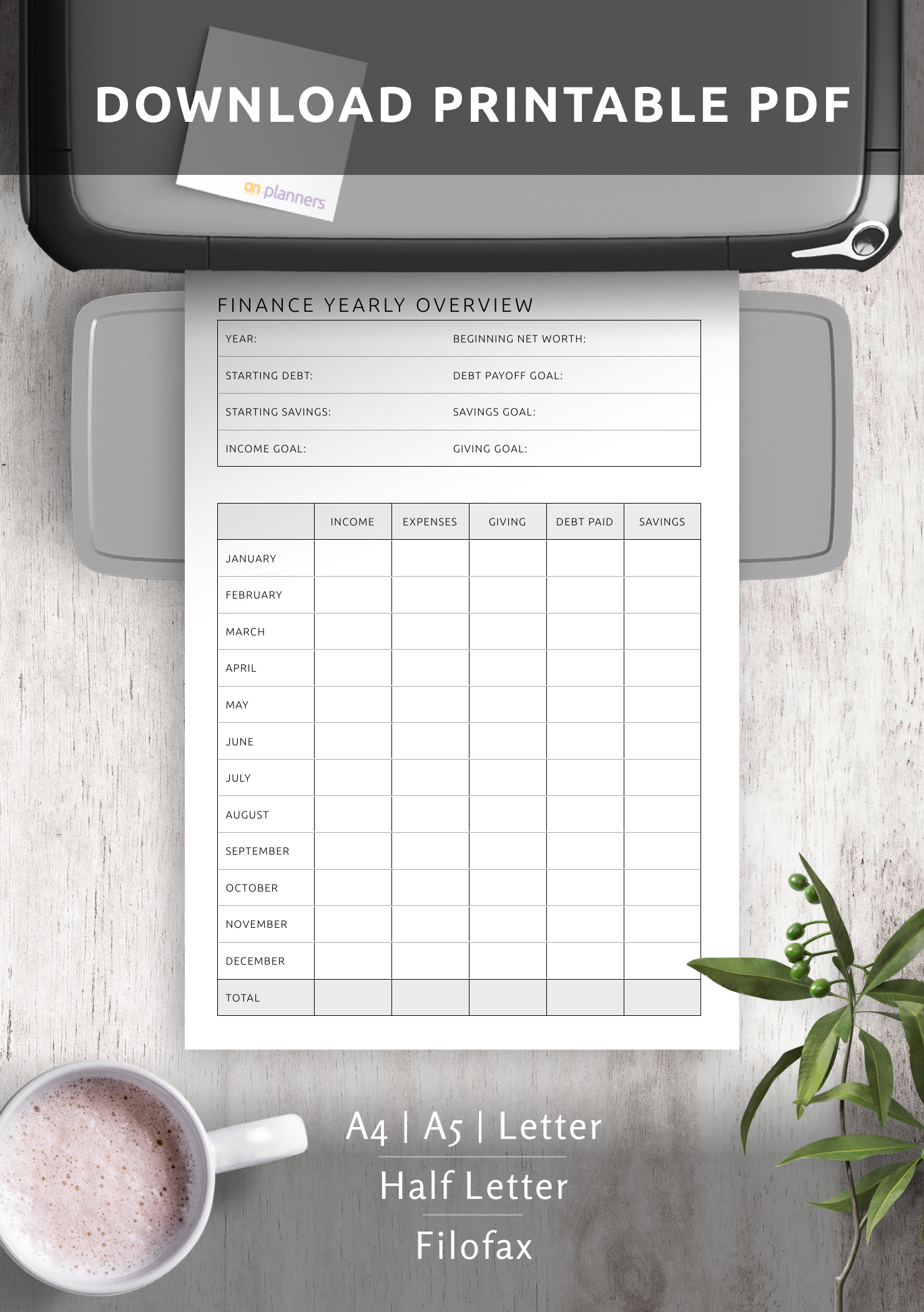 Download Printable Finance Yearly Overview Template PDF