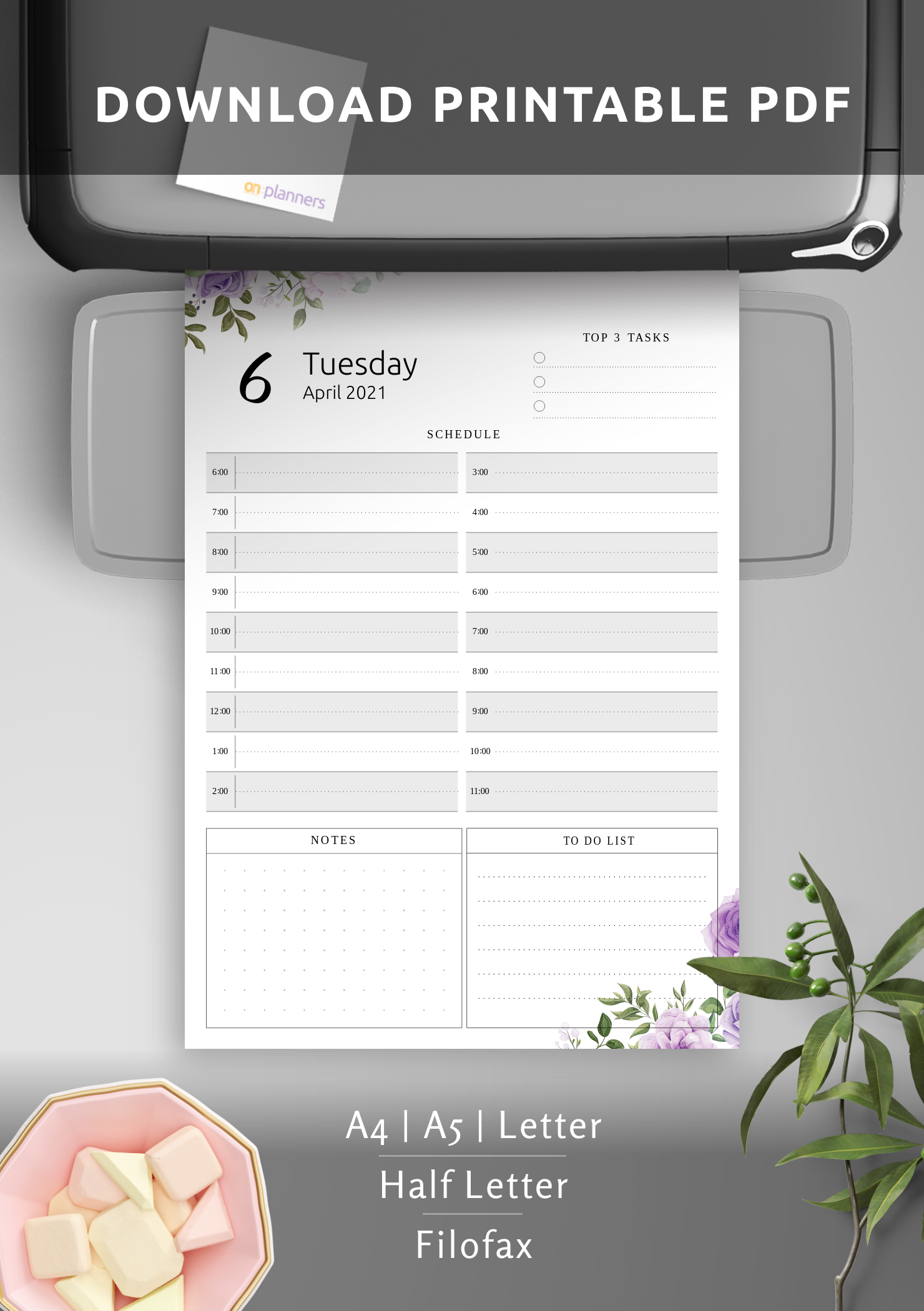 Download Printable Floral Day Planner Template PDF