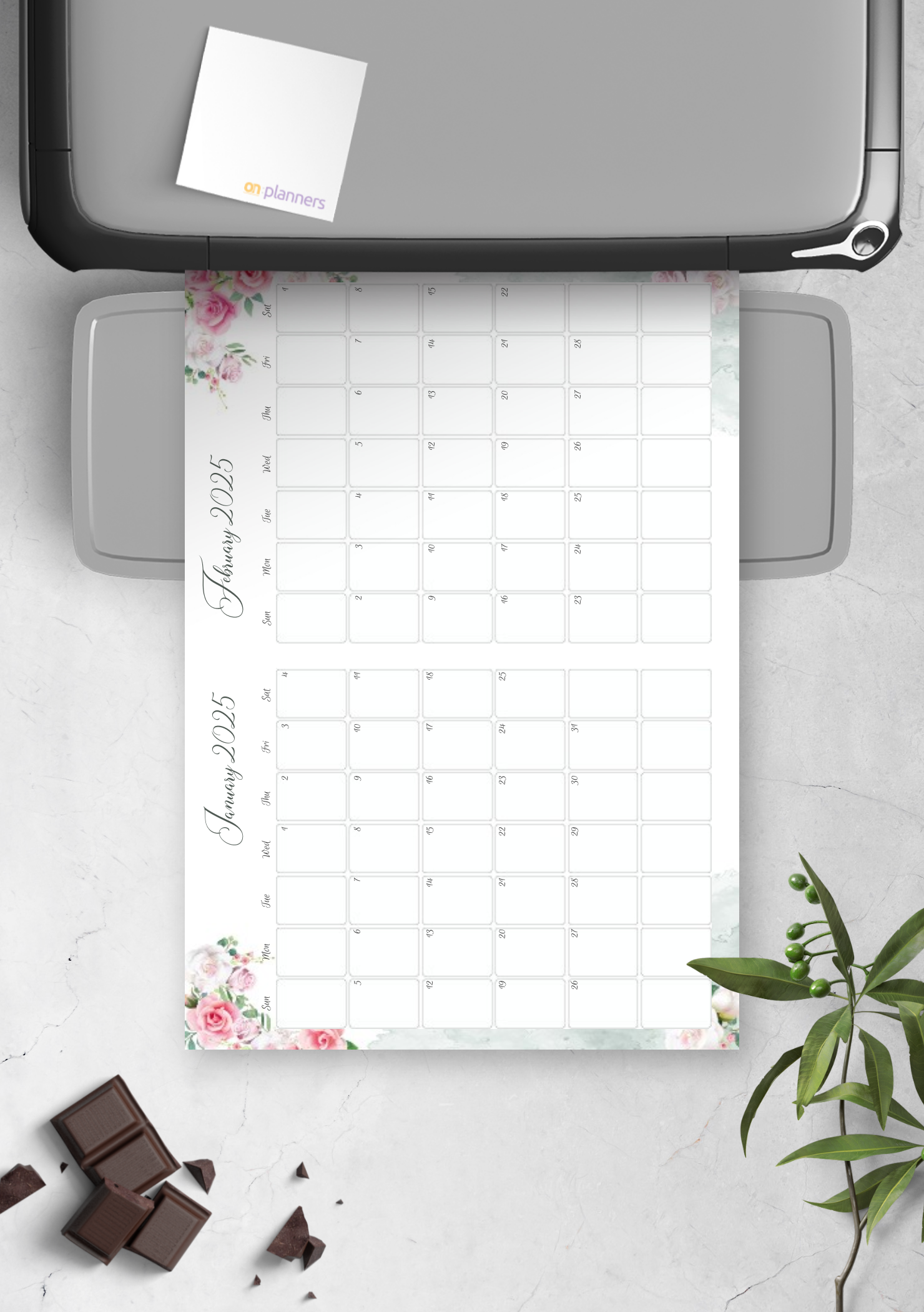 Download Printable Floral Two Months Calendar PDF