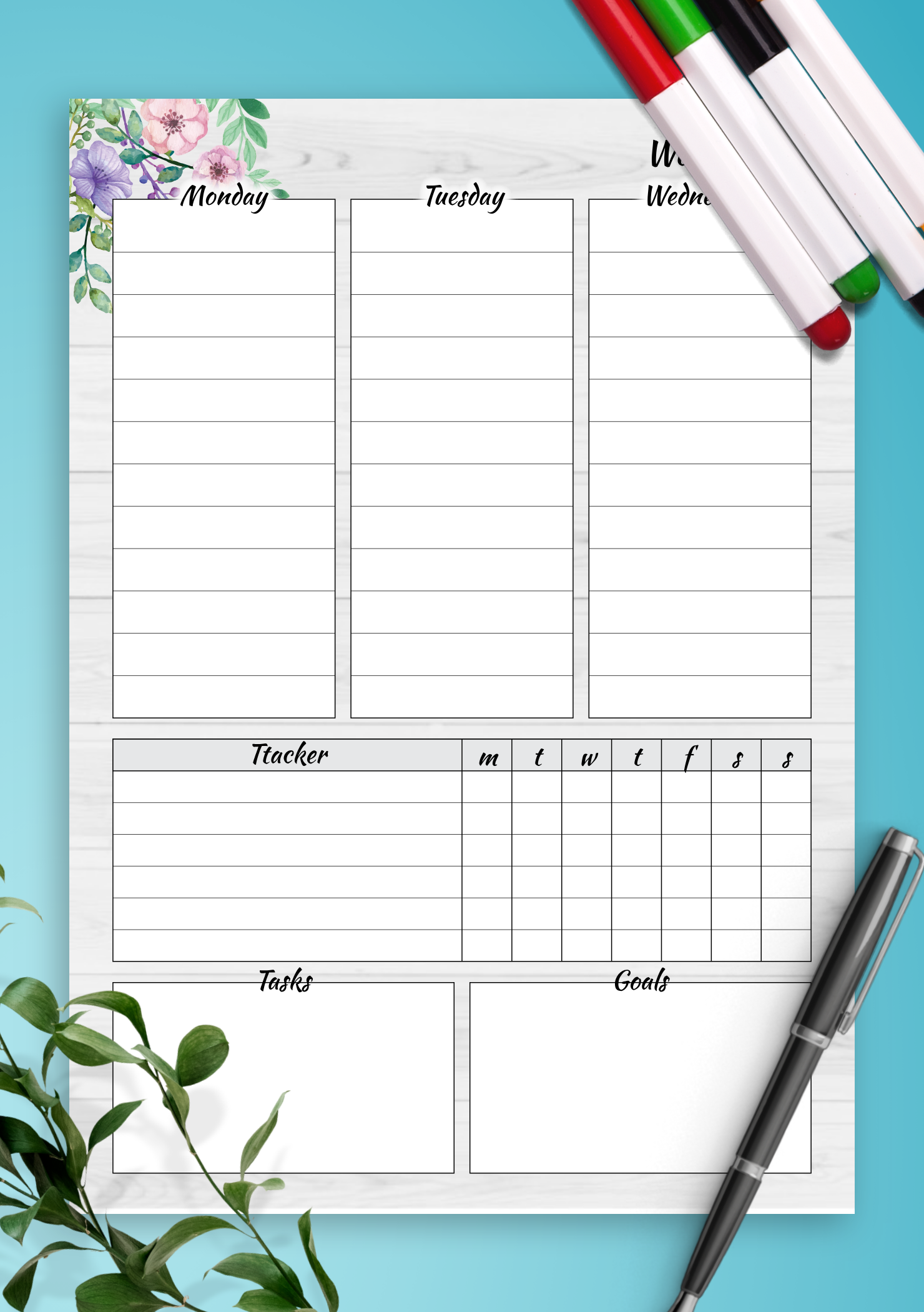 Download Printable Floral Weekly Planner PDF