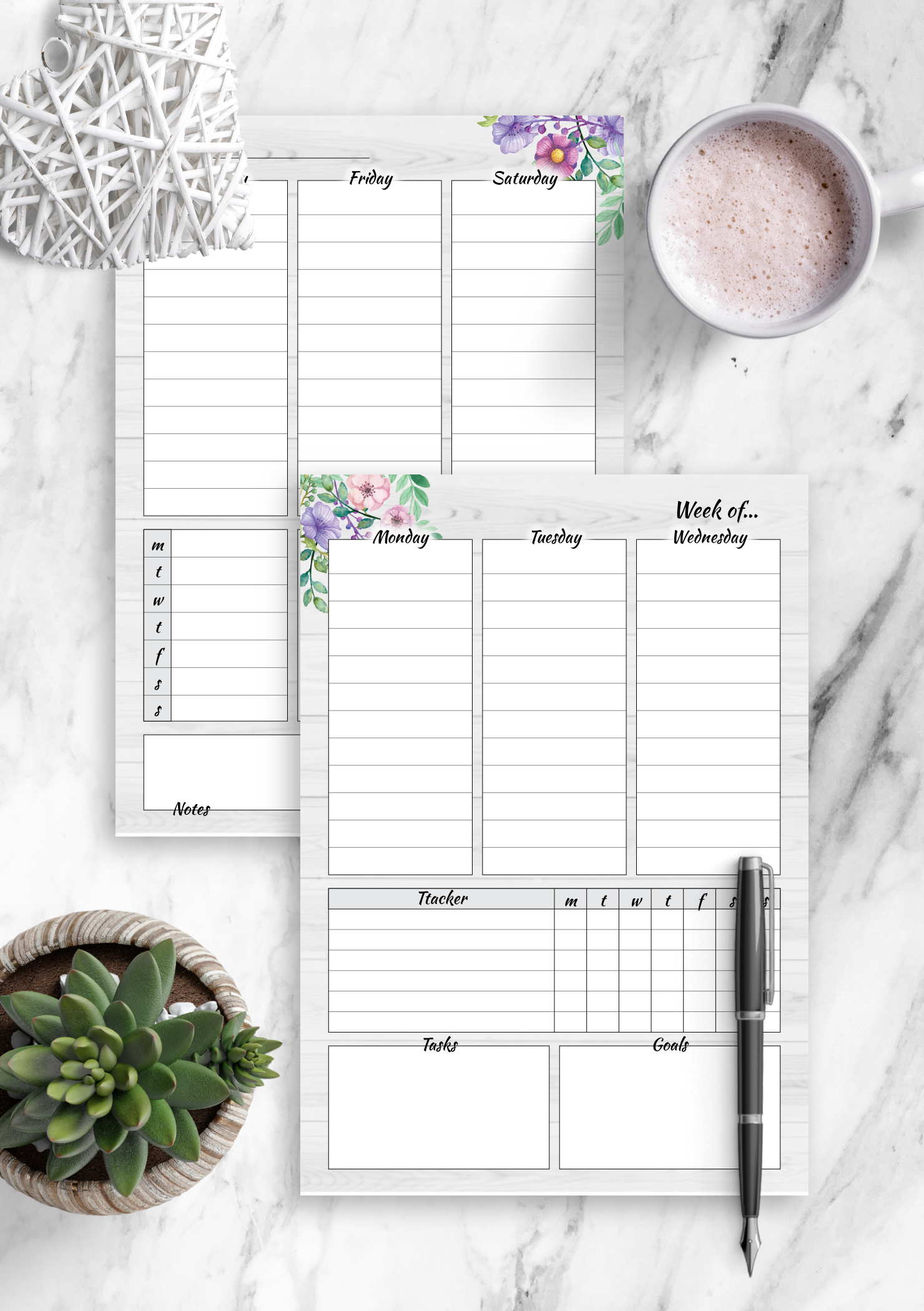 Download Printable Floral weekly planner PDF