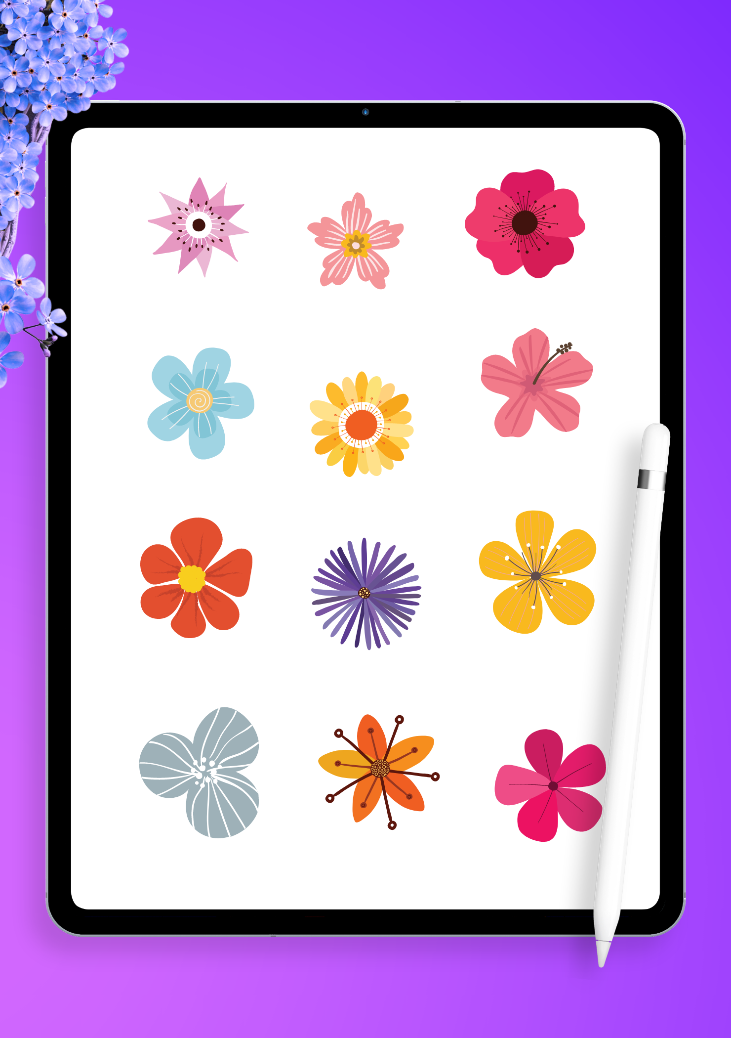Download Lovely Hand Drawn Flowers Sticker Pack PNG