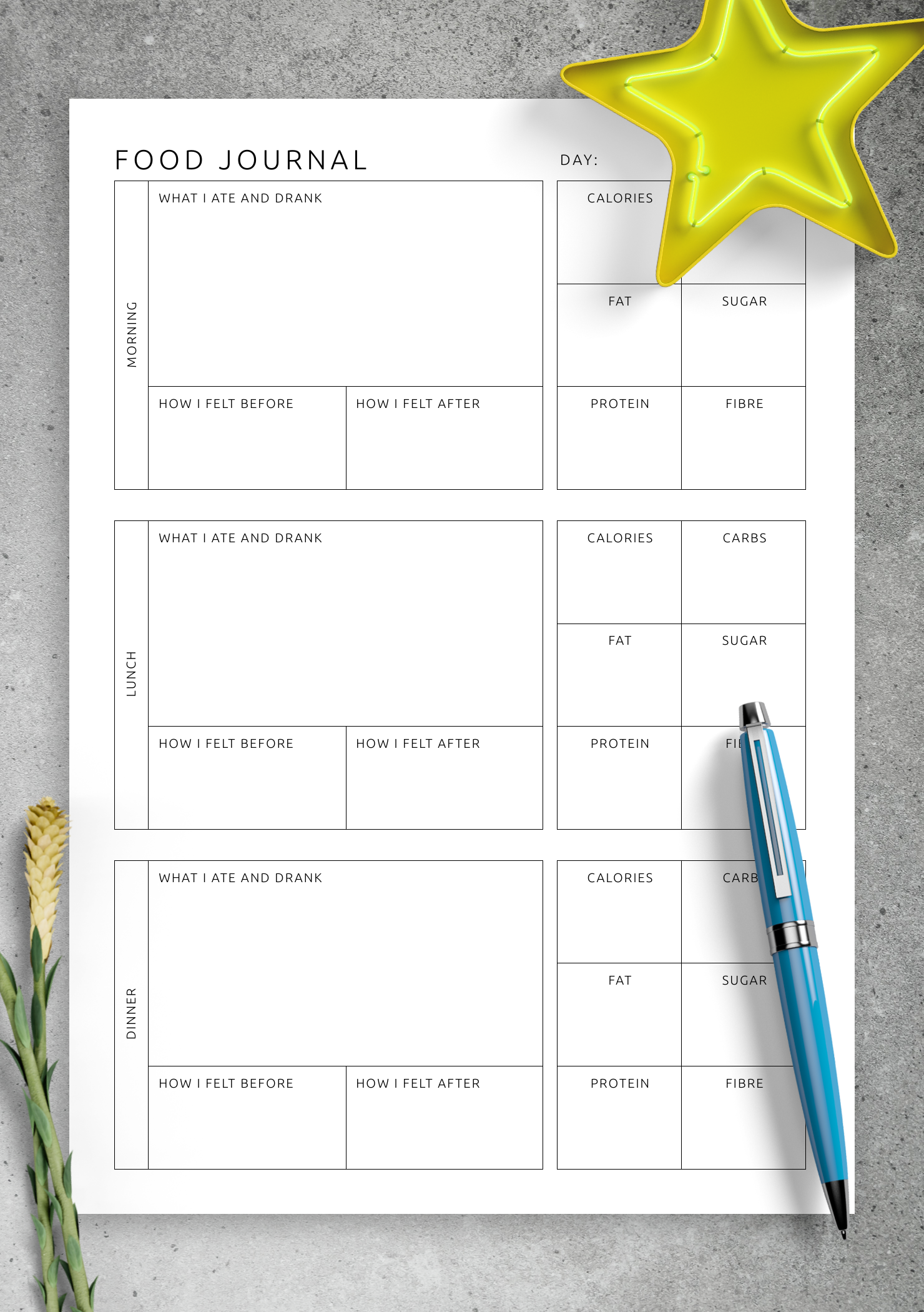 Download Printable Food Journal Template PDF