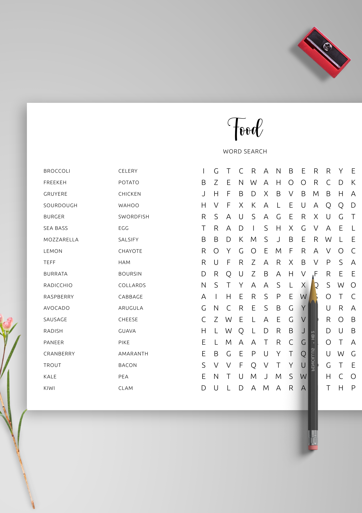 Download Printable Food Word Search in PDF
